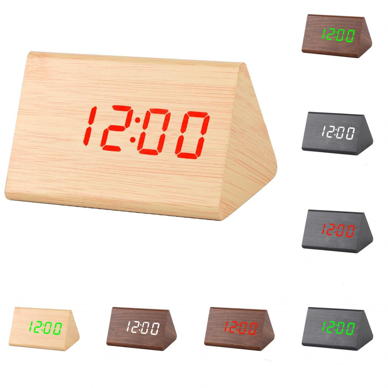 Limei Modern Triangle Wood LED Wooden Alarm Desk Clock Thermometer ...