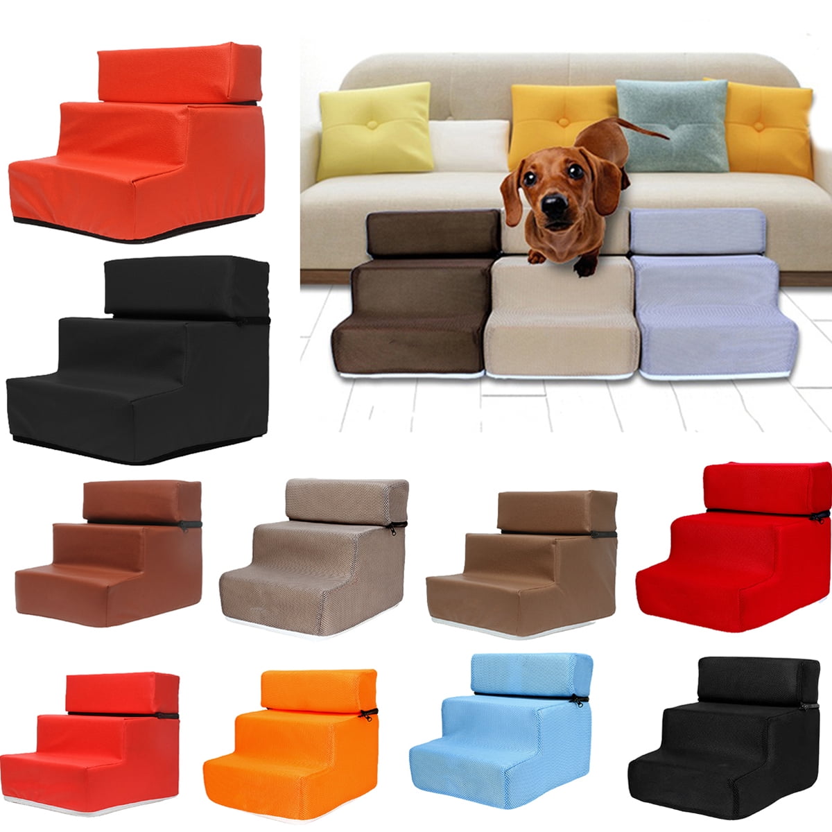 Limei Pet Ladder Cover 11.81" x 11.81" x 13.78", Dog Pet Stairs 3 Steps ...