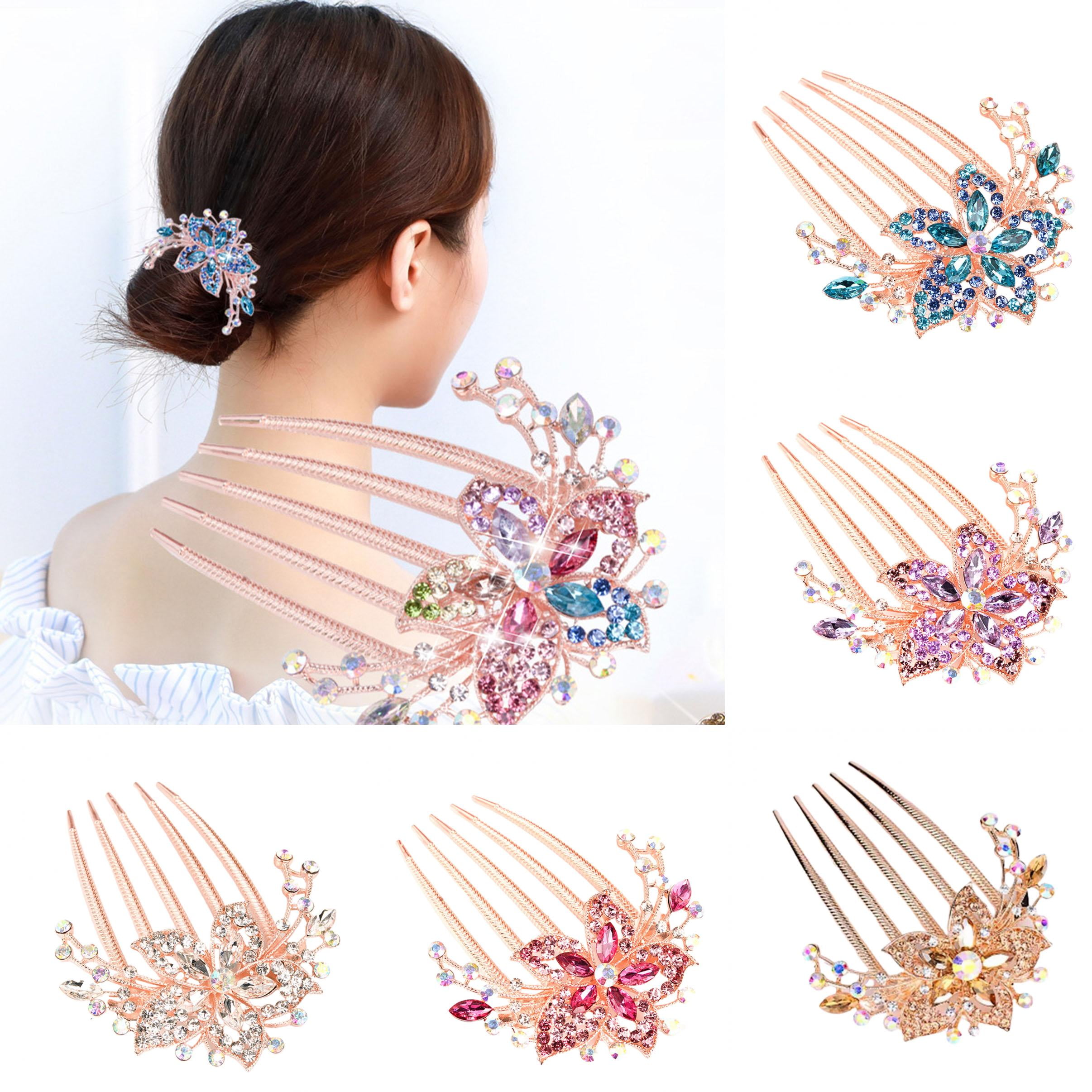 Limei Flower Floral Hair Combs Bridal Wedding Hair Crystal Rhinestones ...