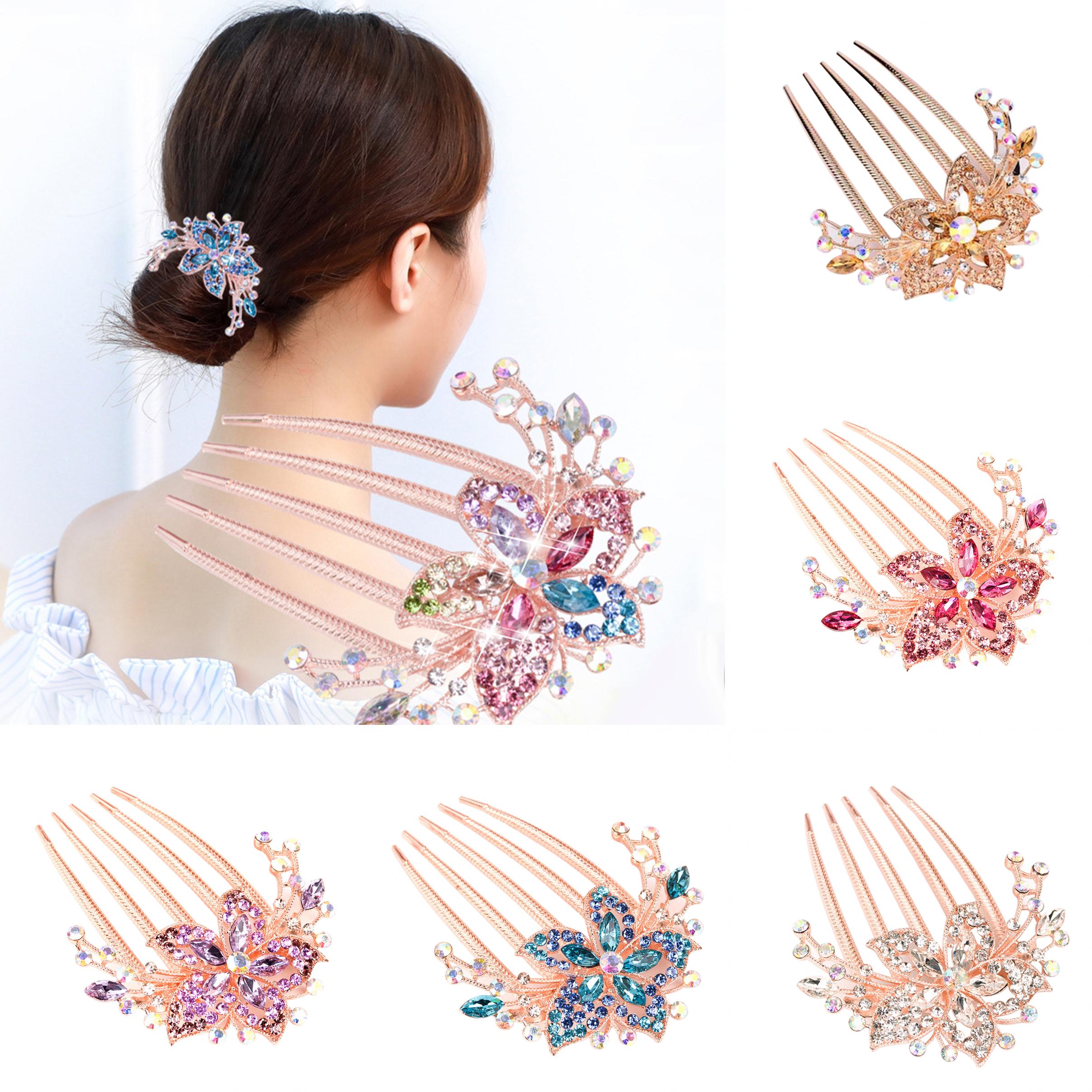 Limei Rhinestone Hair Comb Flower Leaf Bridal Crystal Hair Jewelry ...