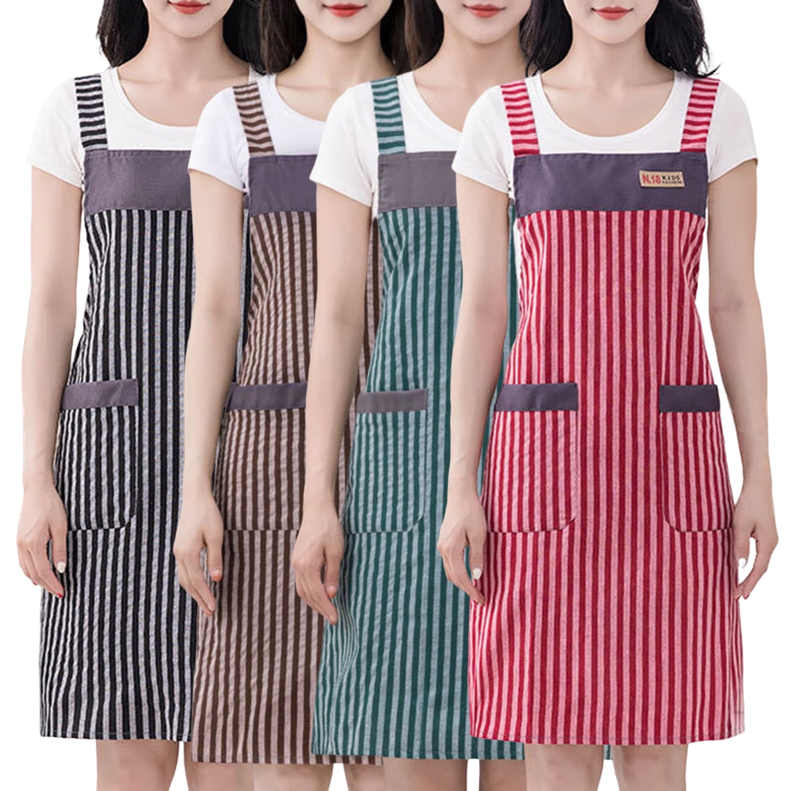 Limei Women Kitchen Cotton Apron Strip Pattern Double Pockets ...