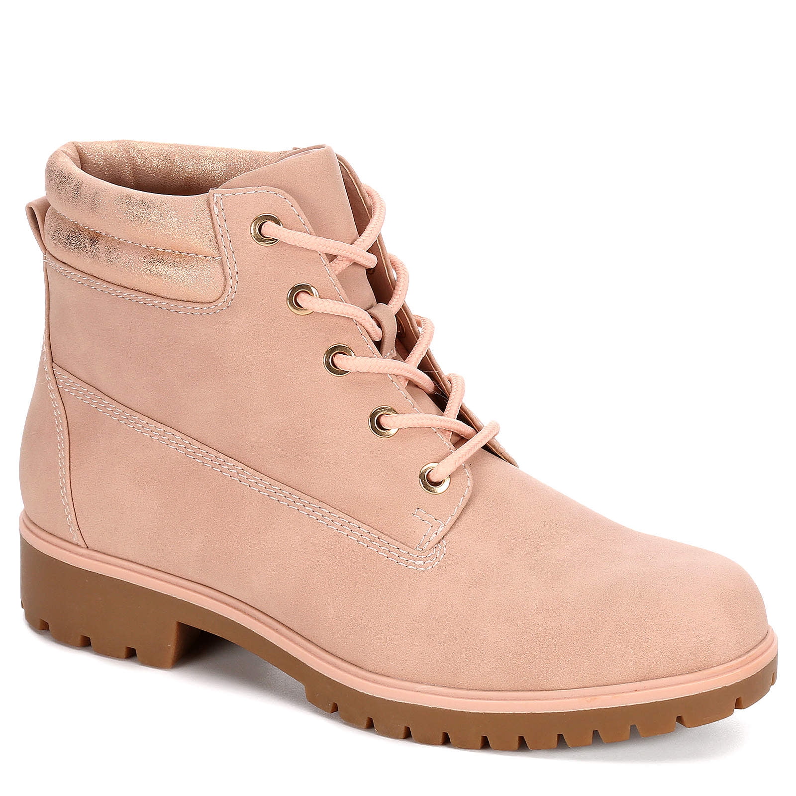 Limelight Womens Brett Faux Leather Lace Up Boot Shoes, Pale Pink, US ...