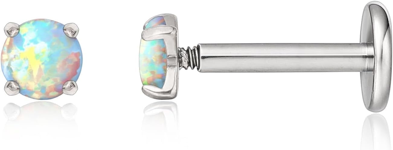 Limerencia Titanium Internally Threaded Tragus Jewelry, White Opal, 18G ...