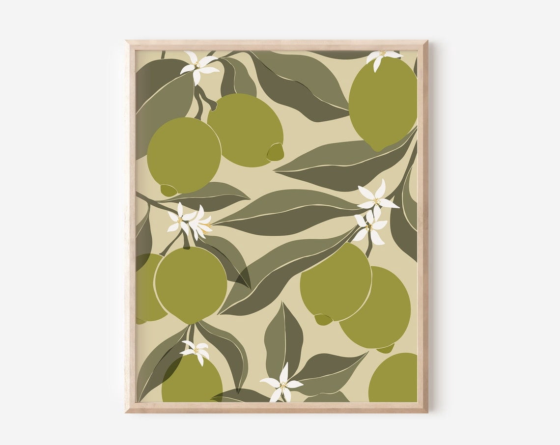 Limes Print, Abstract Wall Art, Botanical Poster, Lime Illustration ...
