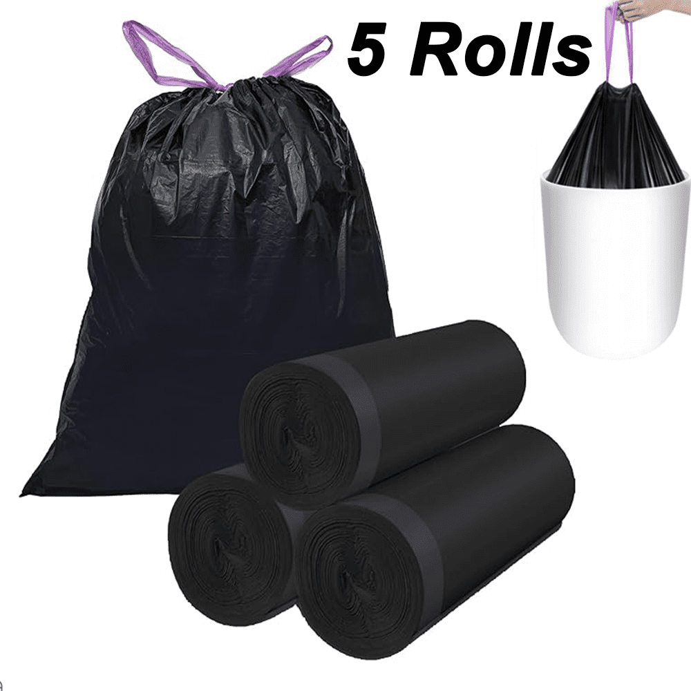 Limicar 13 Gallon Leak-Proof Kitchen Drawstring Trash Bag, 5 Rolls ...
