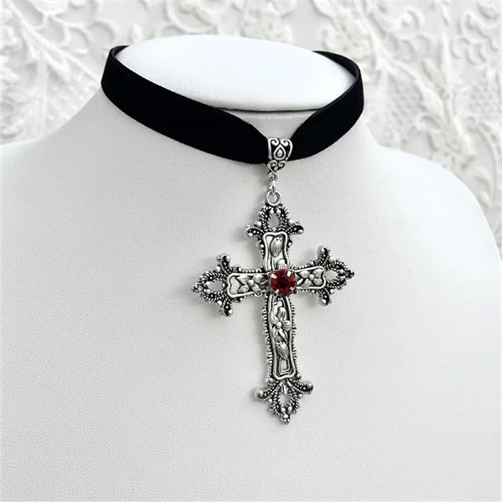 Limited Black Velvet Cross Bead Choker Necklace Jewelry Gorgeous Women ...