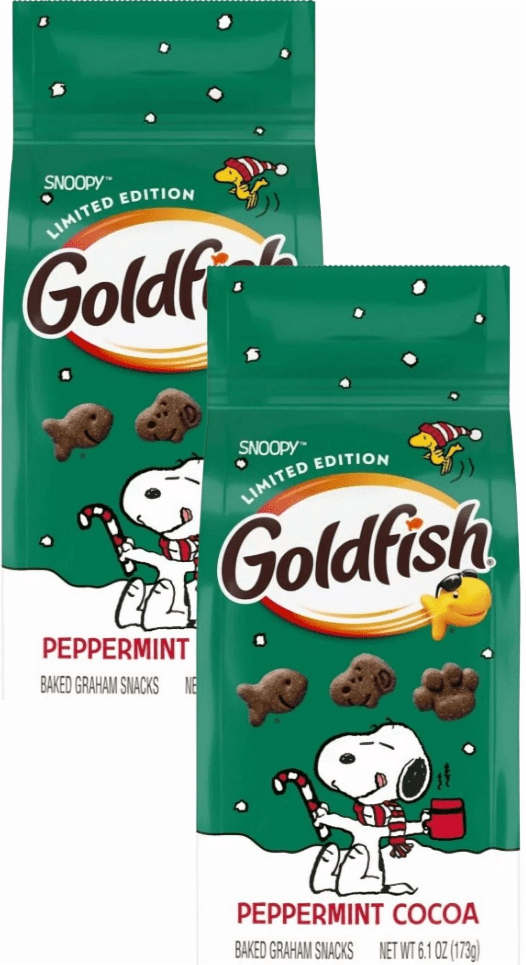 Limited Edition Goldfish Snoopy Peppermint Cocoa Baked Graham Snacks 6. ...