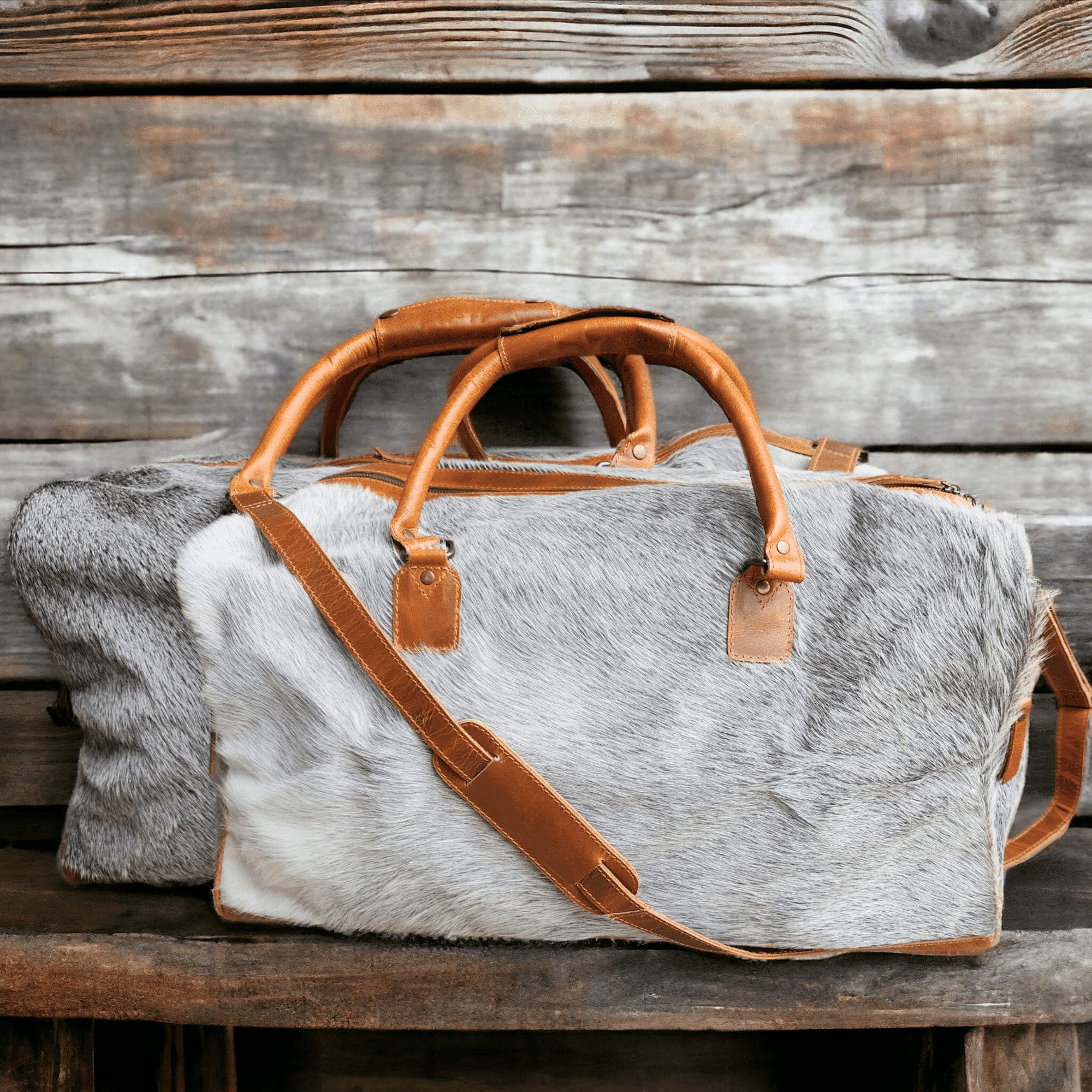 Limited Edition Grey/White Brazilian Genuine Cowhide Weekender Large ...