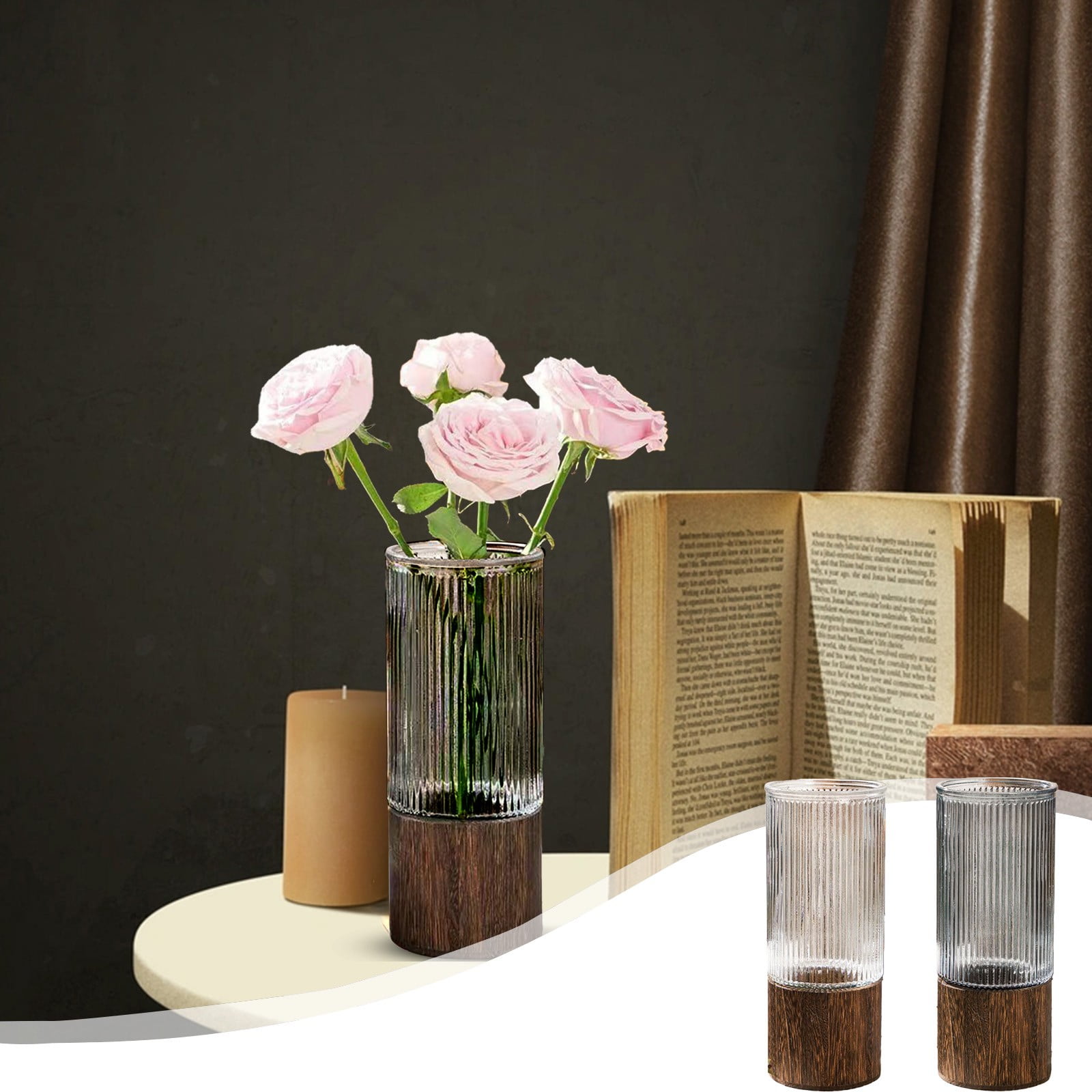 Limited Stock,Vertical Stripe Vase Bark Pattern Glass Vase with Base ...