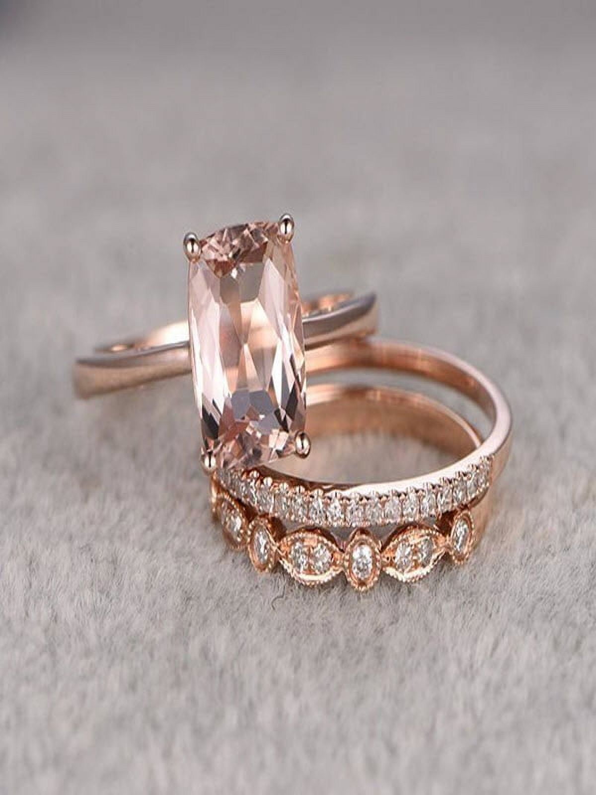 Limited Time Sale 1.50 carat Morganite and Diamond Trio Ring Set in 10k ...