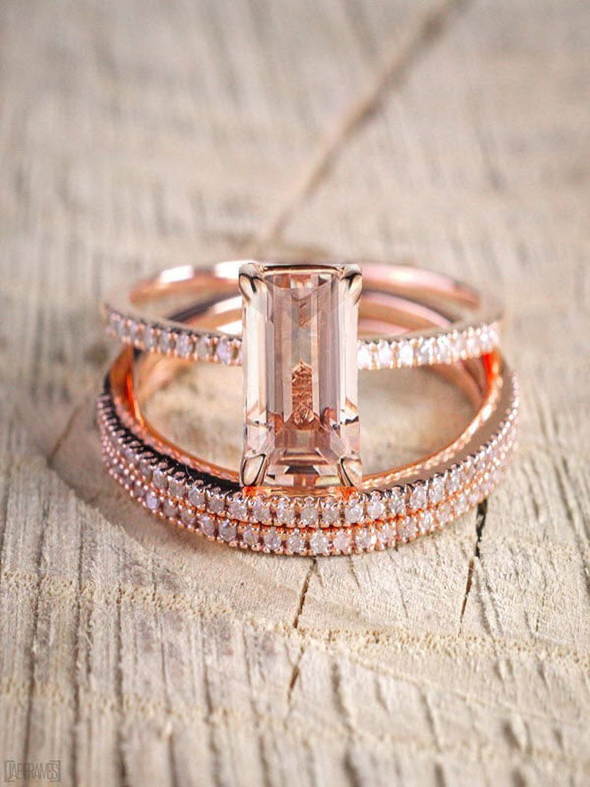 Limited Time Sale 2.50 carat Morganite and Diamond Trio Ring Set in 10k ...