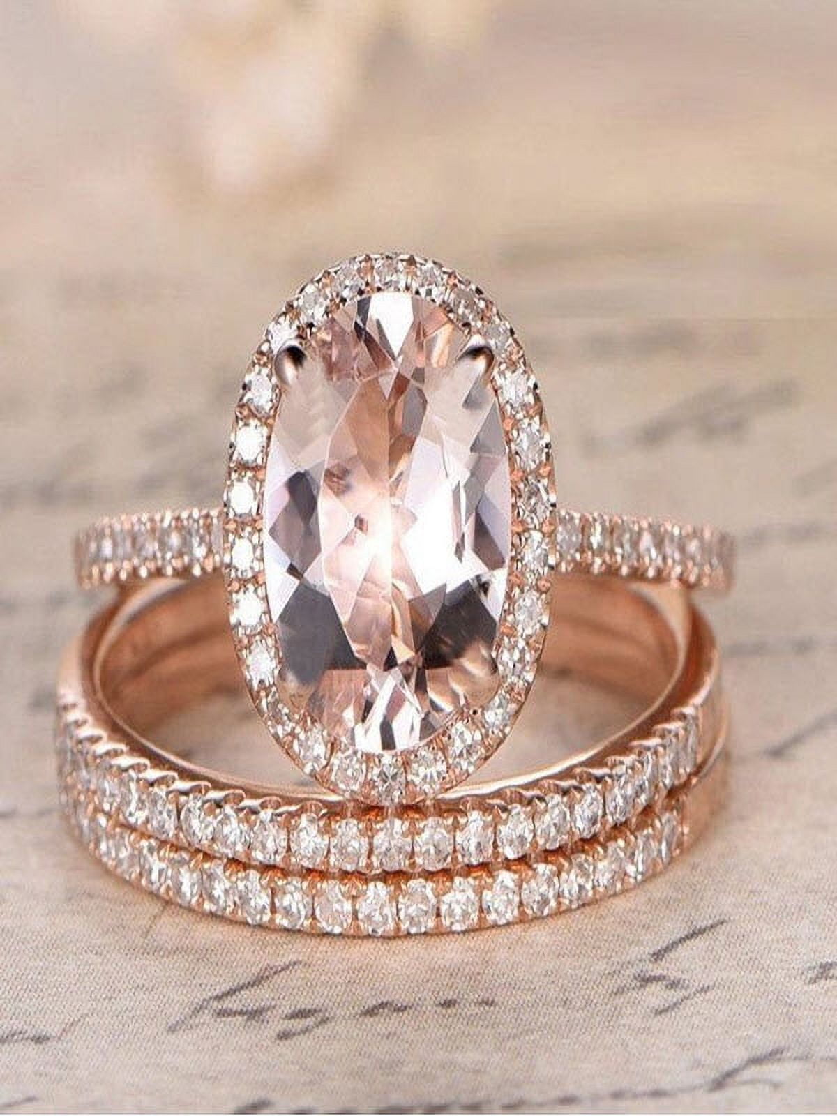 Limited Time Sale 2 carat Morganite and Diamond Trio Ring Set in 10k ...