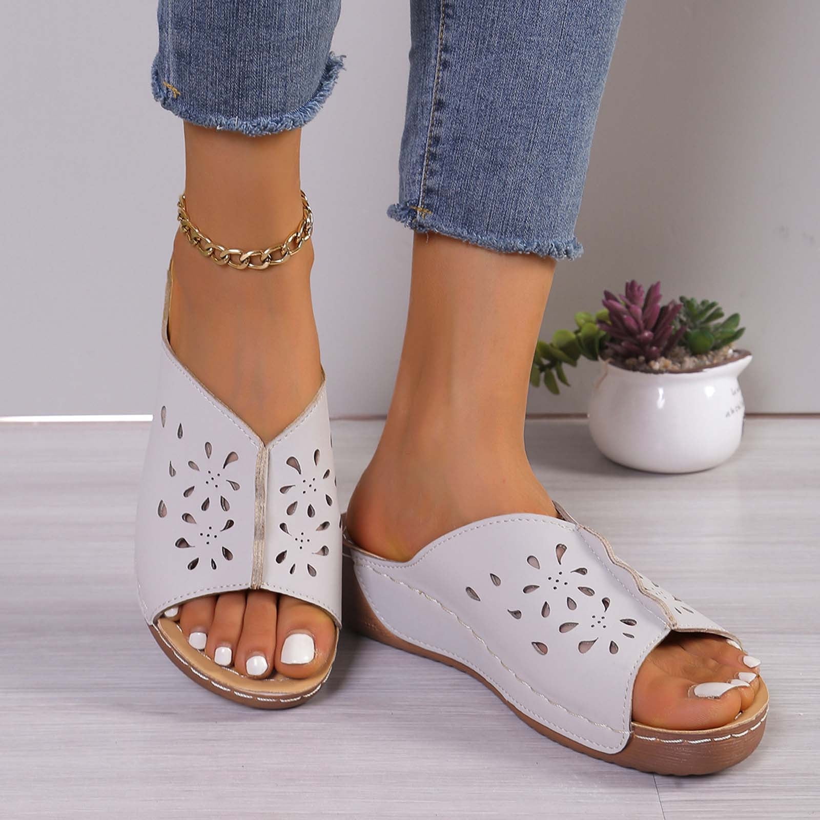 Limited Time Savings,Plus-size Floral Wedge Sandals, Comfortable Beach ...