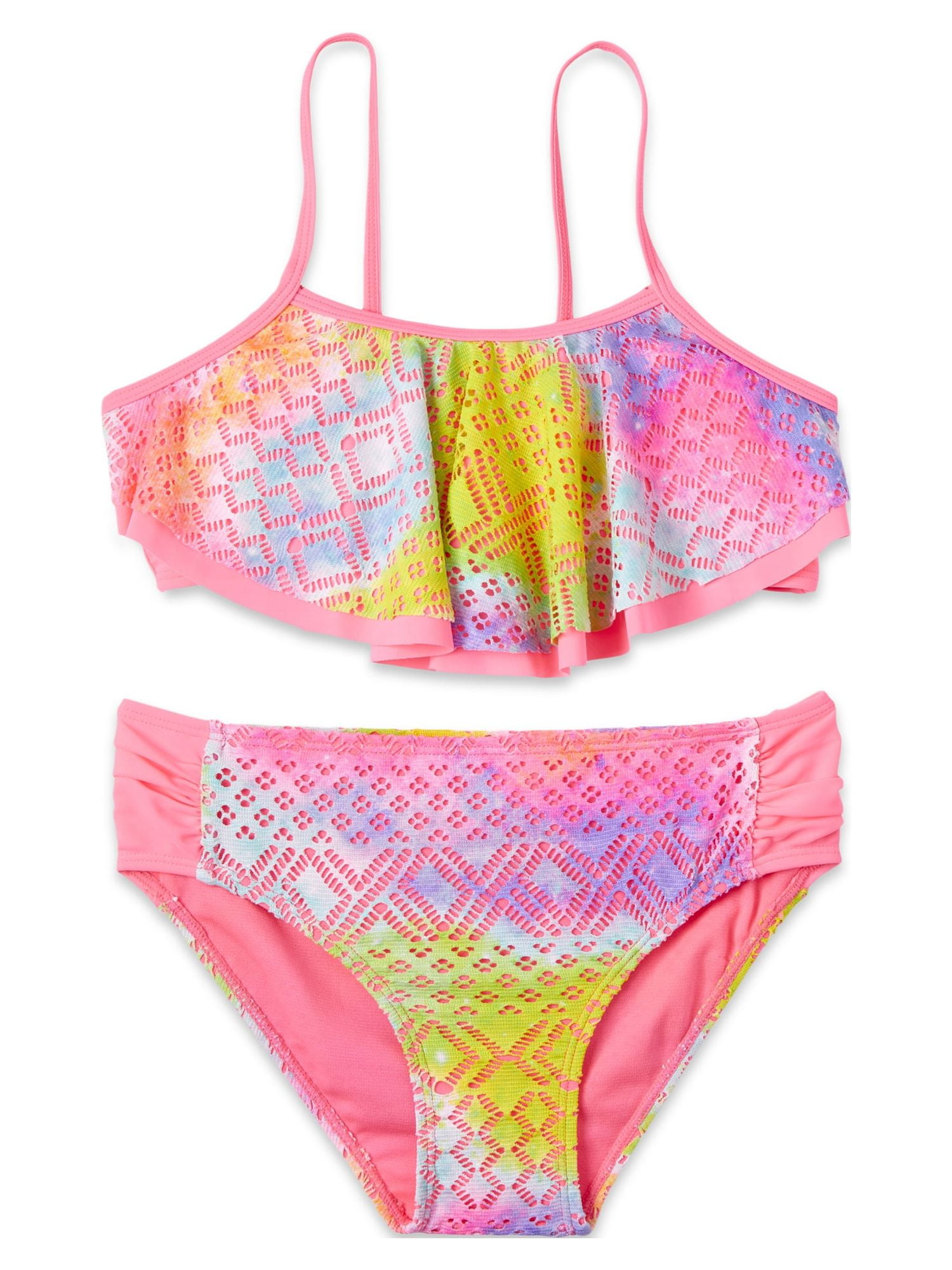 Limited Too Girls Tie Dye Crochet Lace Two Piece Flounce Swimsuit ...