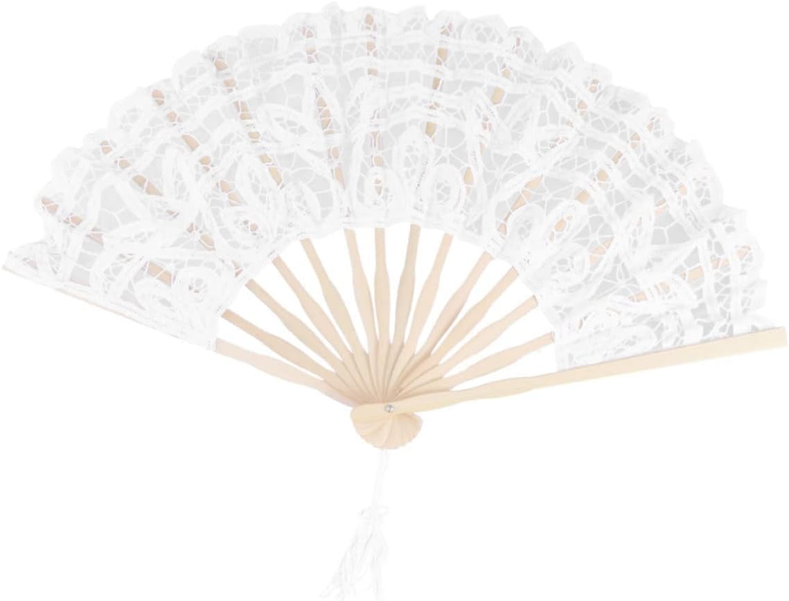 Liml Cotton Lace Fan Vintage Style Bamboo Portable Hand for Summer ...