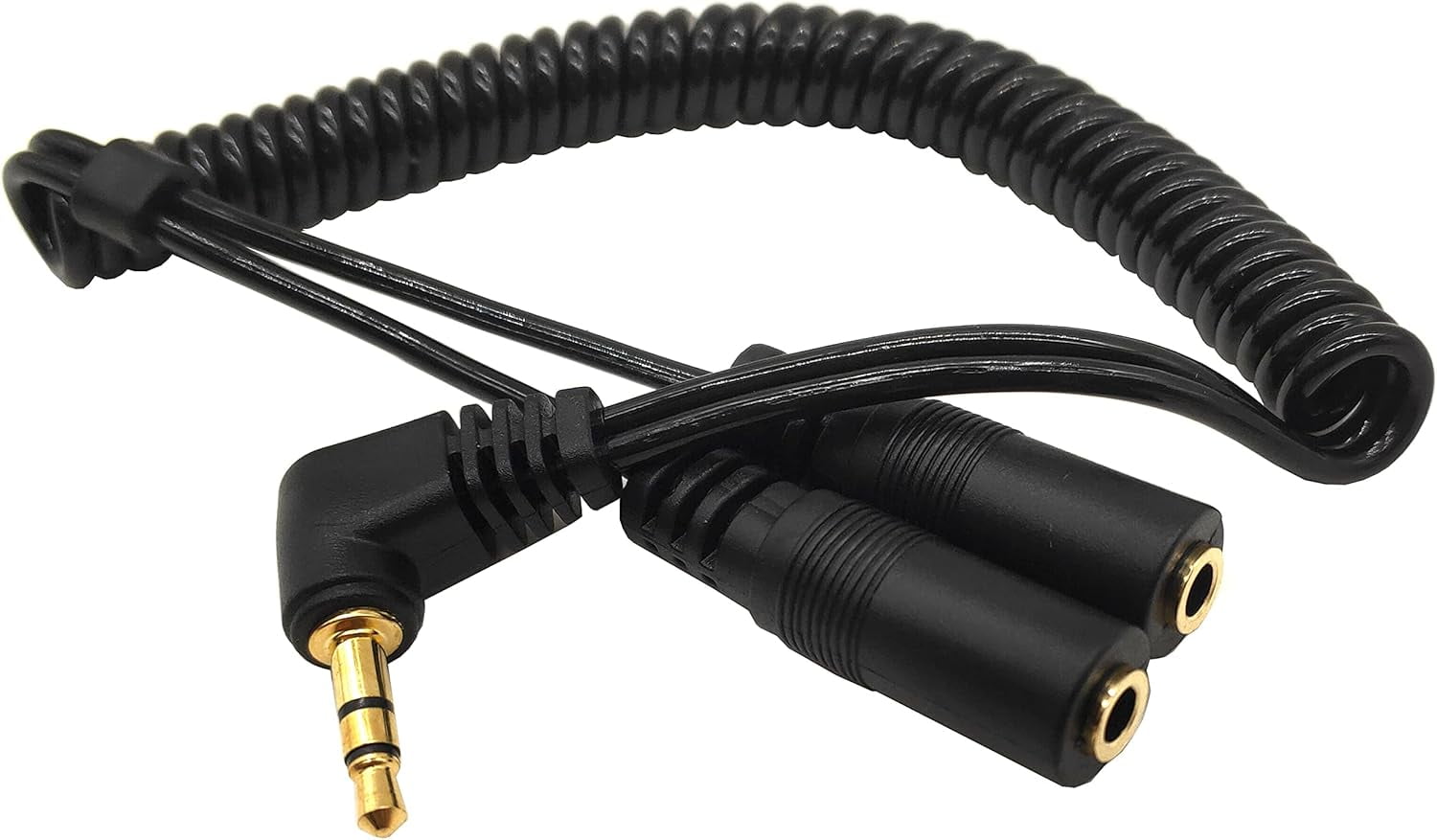 Liml Stereo Audio Splitter Cable, Coiled 90 Degree 3.5mm Male to 2 Male ...