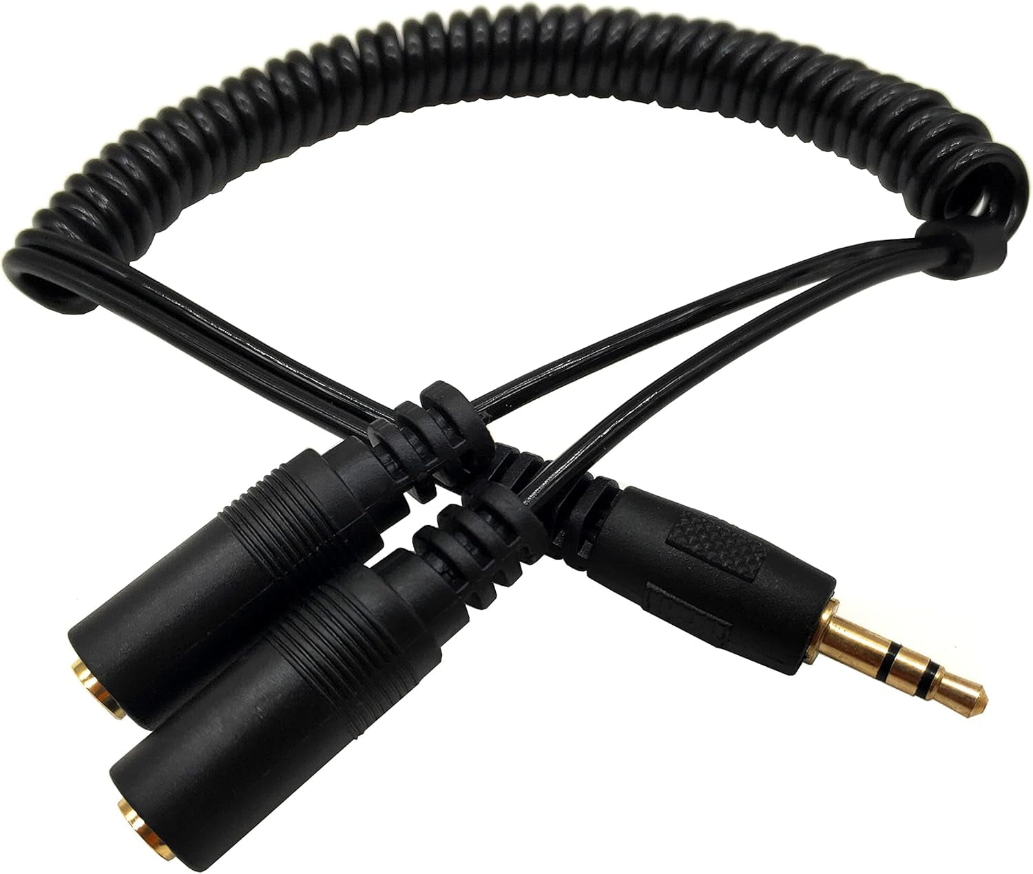 Liml Stereo Audio Splitter Cable, Coiled 90 Degree 3.5mm Male to 2 Male ...