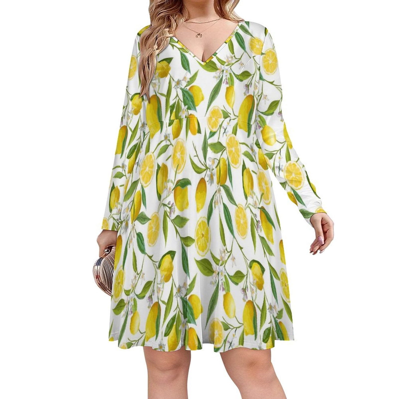 Limoncello, Lemon Vine Long Sleeve Dresses For Women Vintage Elegant ...