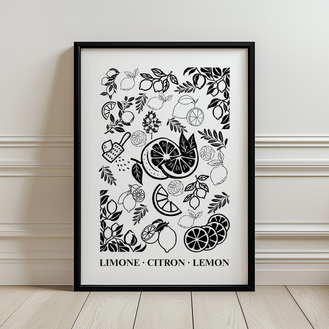 Limoni Citron Lemon Kitchen Wall Art - Drawn Lemons Wall Art, Citrus ...