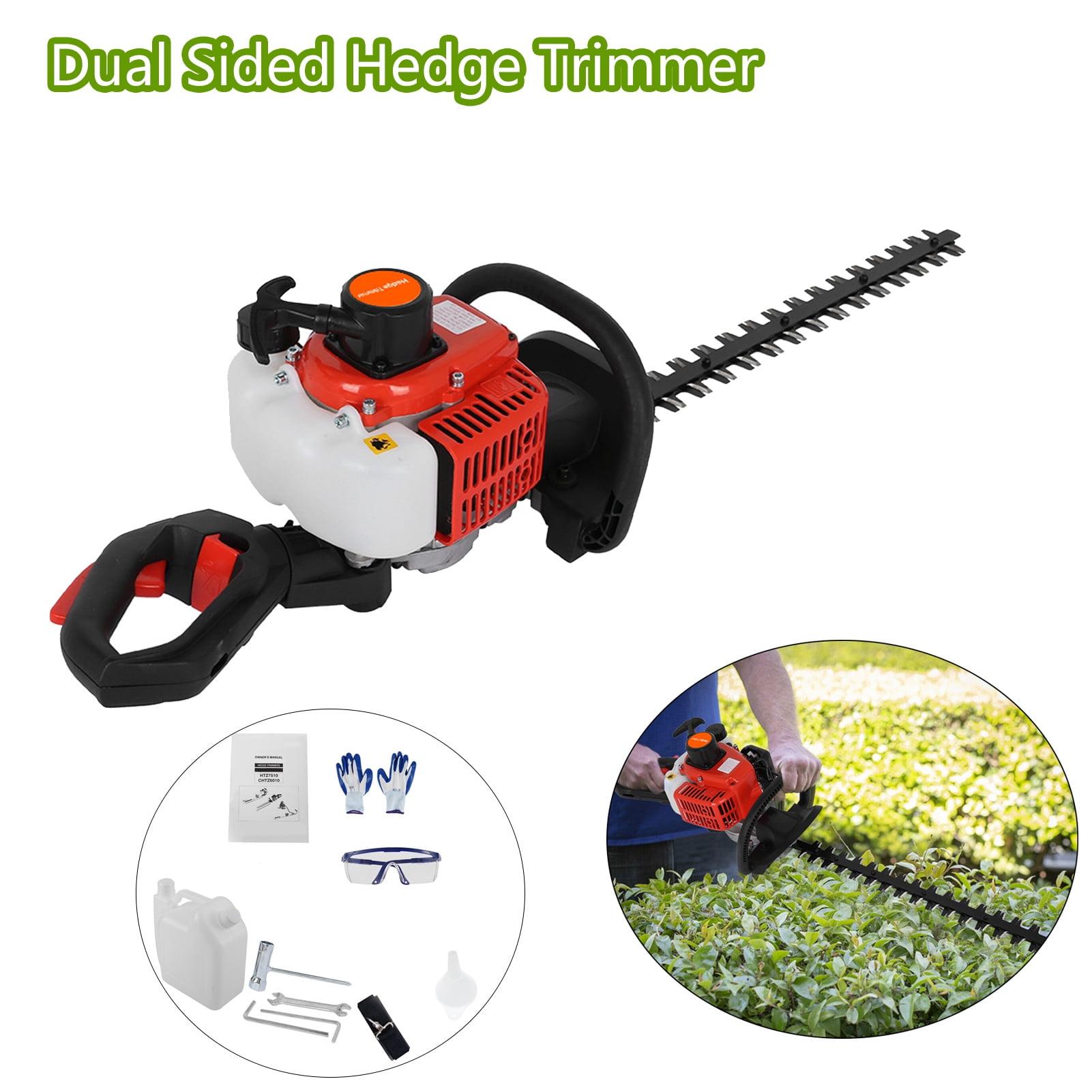 Limorve 1 Set 24 Inch Dual Sided Hedge Trimmer, Fuel-efficient Low Voice High-powered Hedge ...