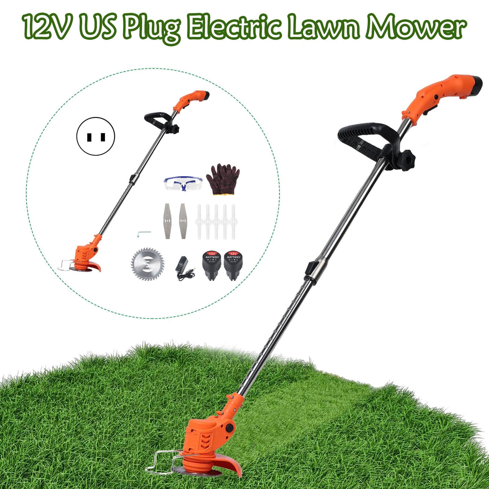 Limorve 12V 2.0Ah Cordless Trimmer, Telescopic Rod, Rechargeable Lawn ...