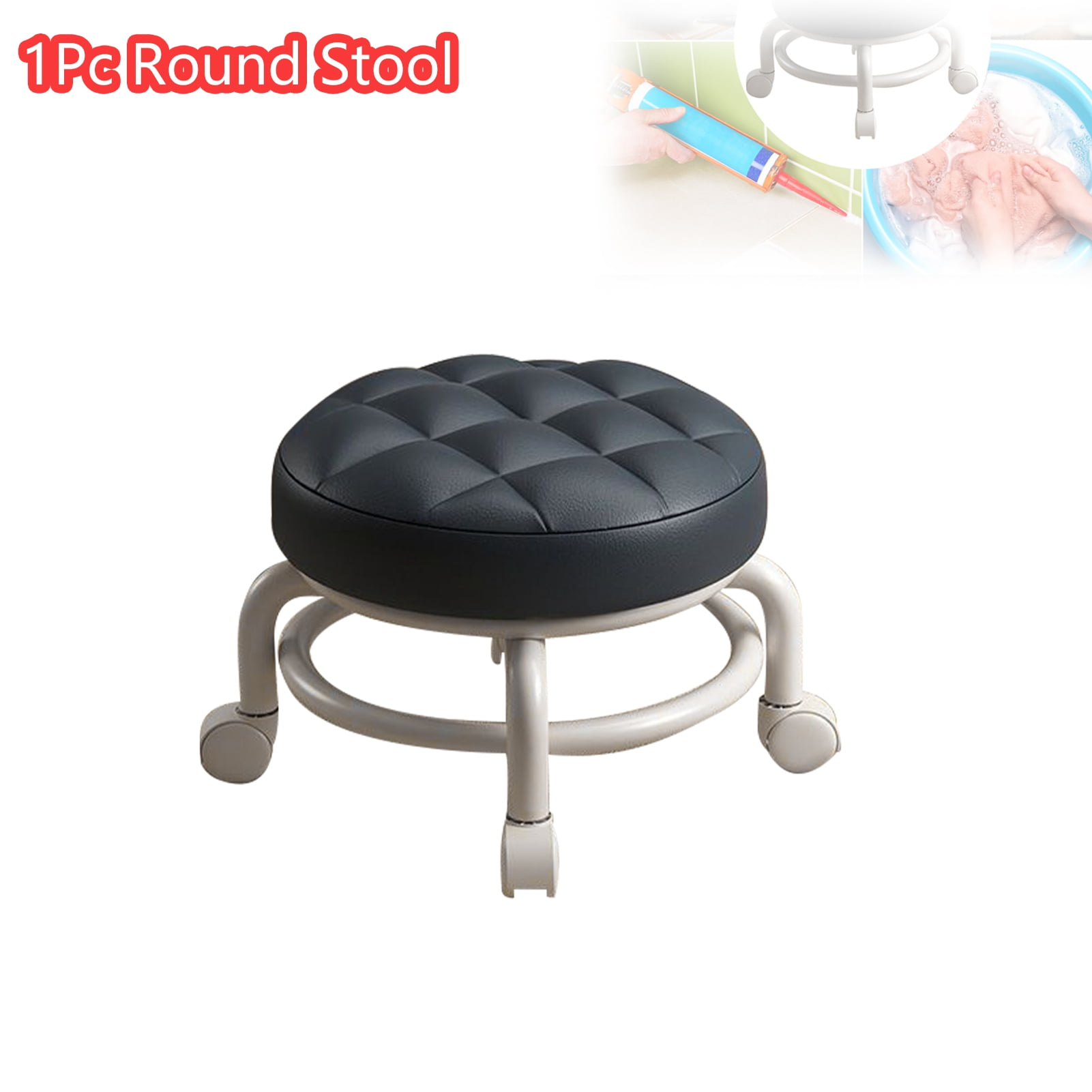 Limorve 1Pc Round Stool,Heavy-Duty Shoe Stool Faux Leather Surface ...