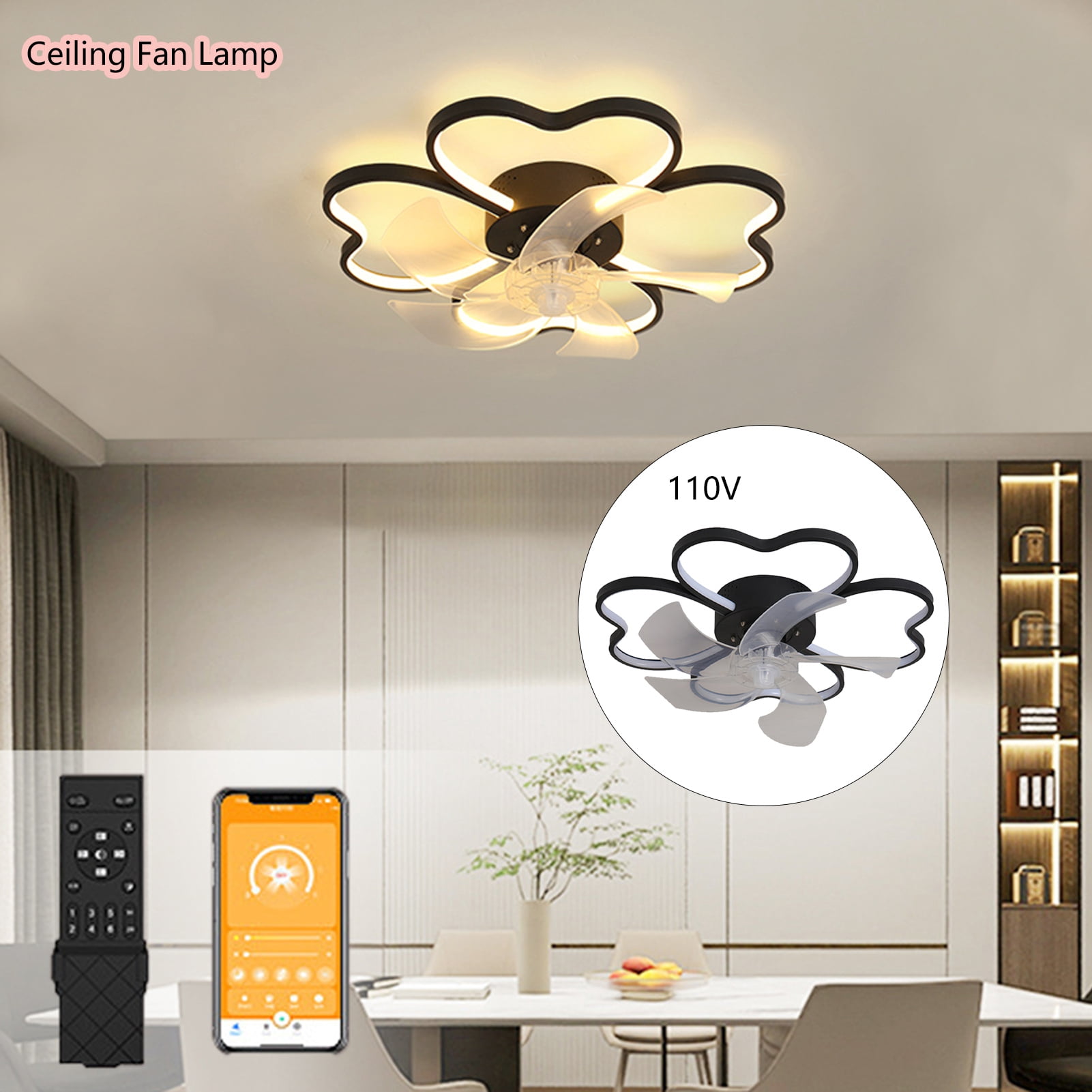 Limorve 20" 6 Gears 110V Ceiling Fans with Lights, with Remote Control ...