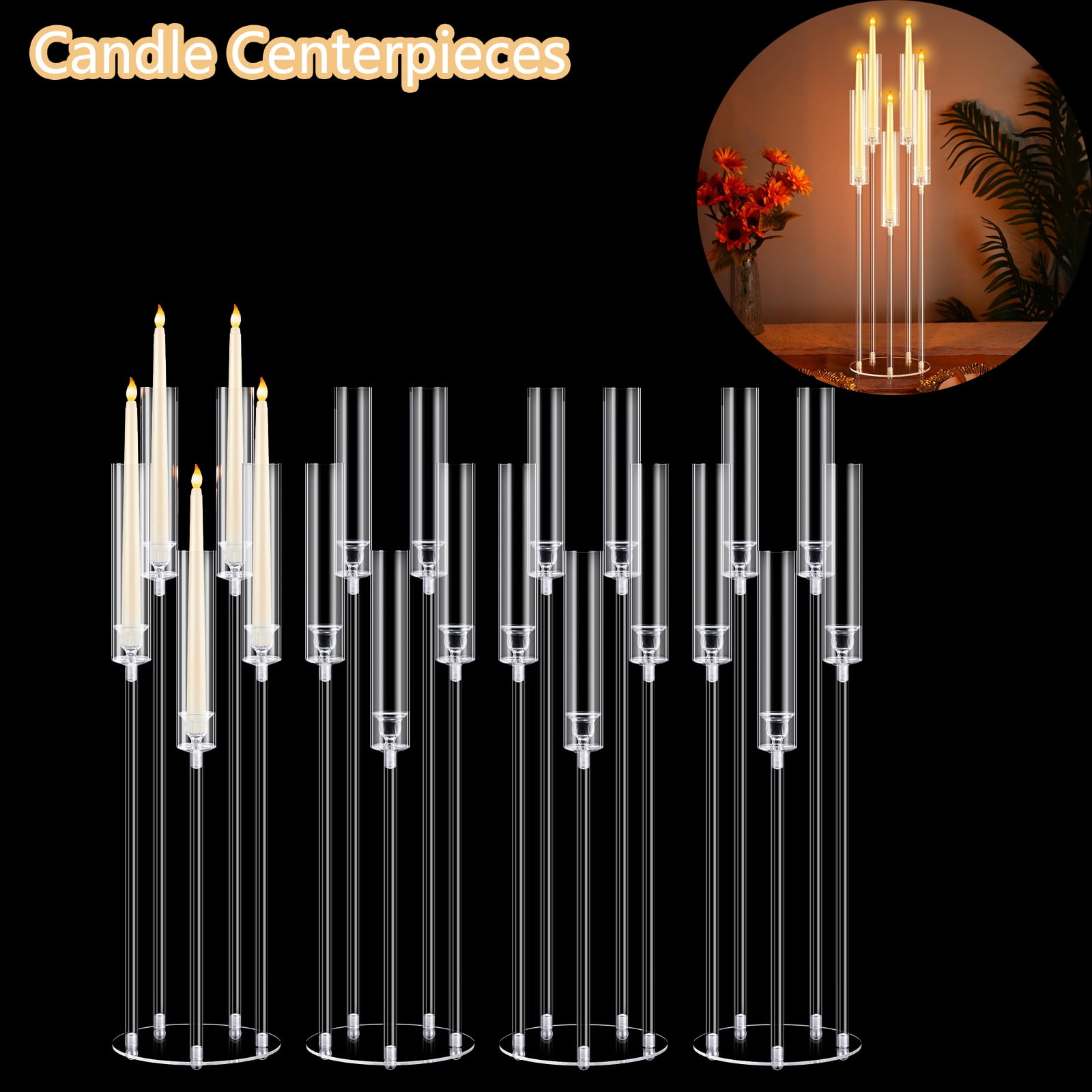 Limorve 4Pcs Acrylic Candelabra Centerpieces,Clear Candle Taper ...