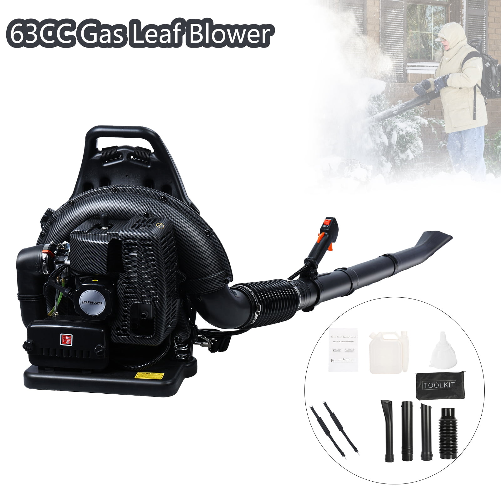 Limorve 63CC Gas Leaf Blower,2Stroke Backpack Gas Blower,3hp/2.3KW,Up ...