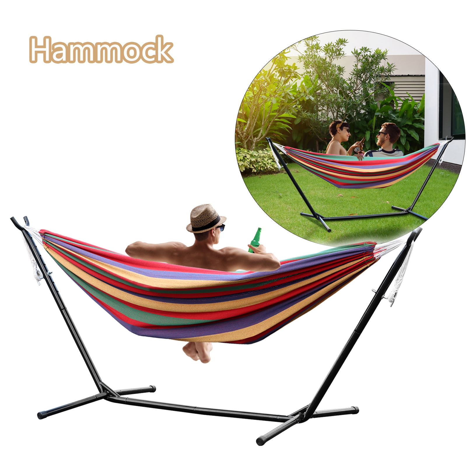 Limorve Basics Double Hammock，with Space Saving Metal Stand, Indoor ...