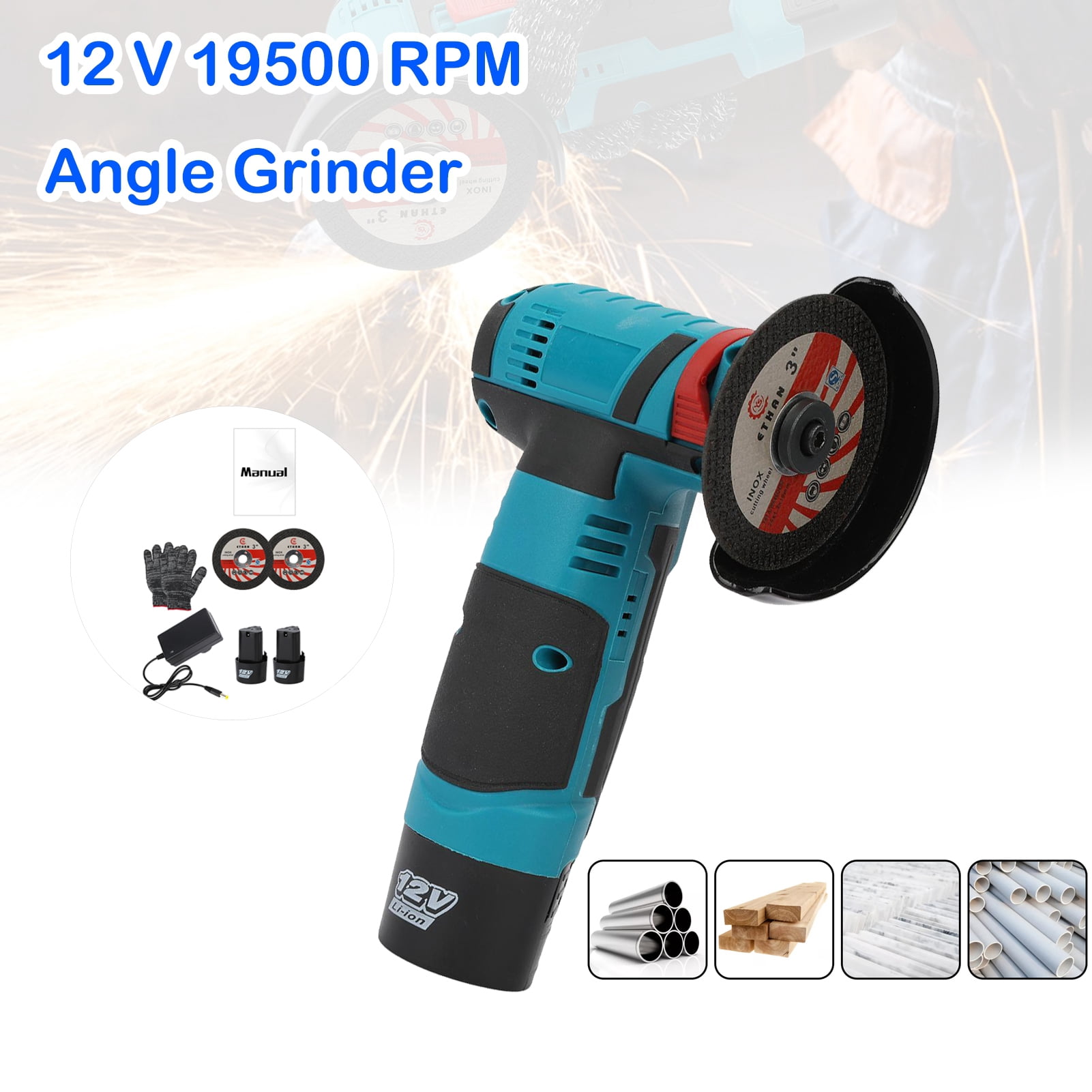 Limorve Cordless Angle Grinder, 12V Battery Mini Brushless Power Motor ...