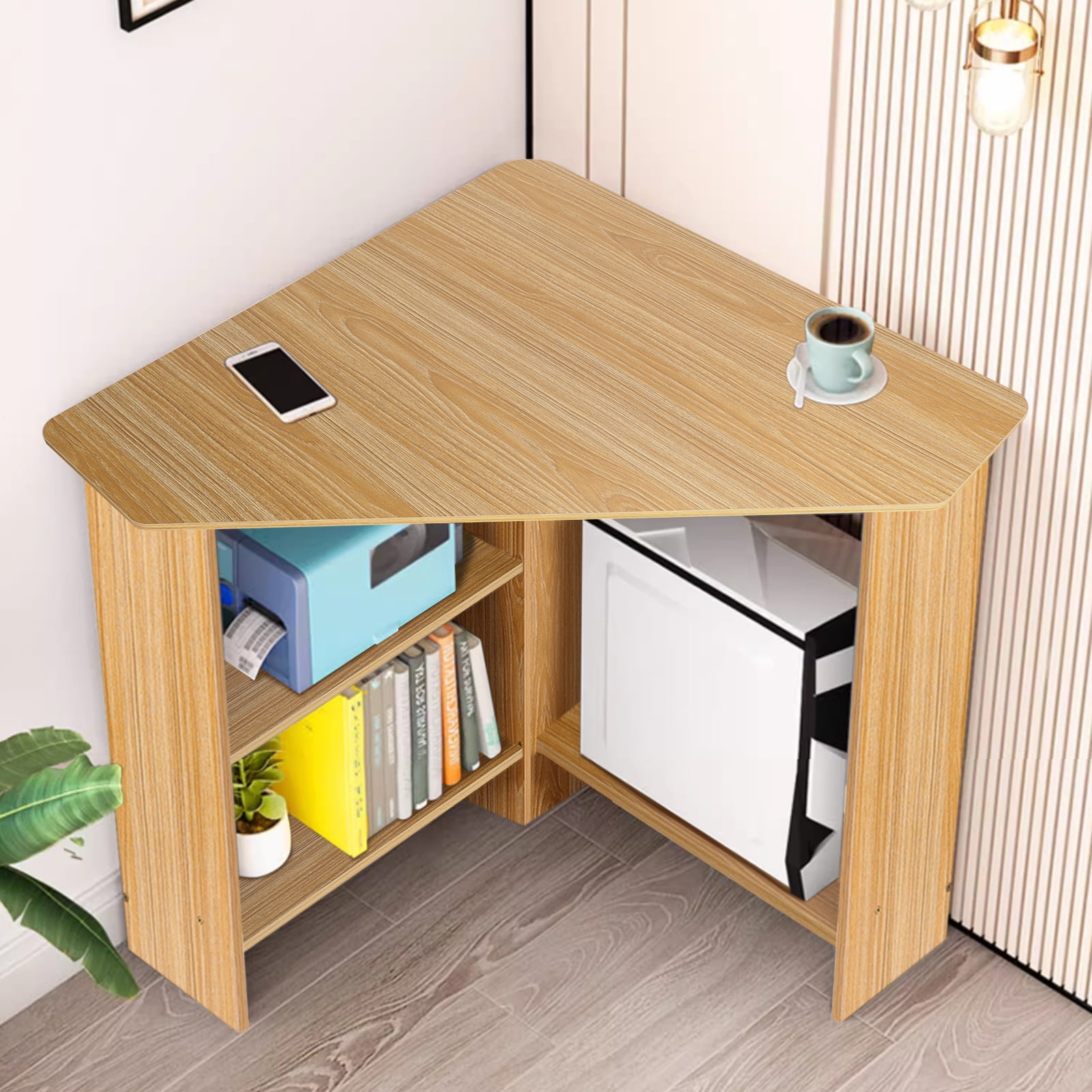 Limorve Corner Computer Desk ,with Drawers and Open Shelves, Small ...
