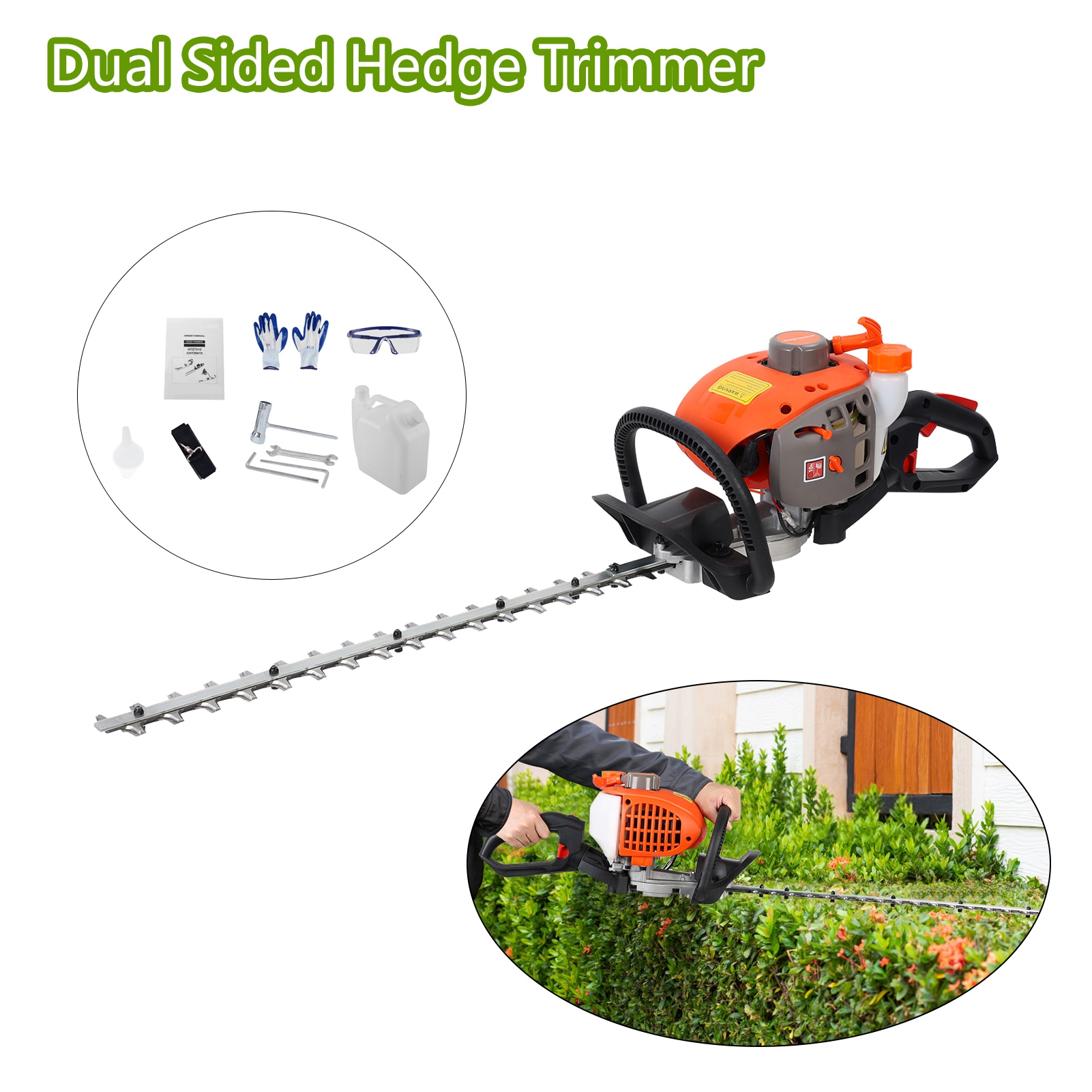 Limorve Dual Sided Hedge Trimmer, 26CC Gas Powered Weed Trimmer, Cordless Hedge Trimmer, 2 ...