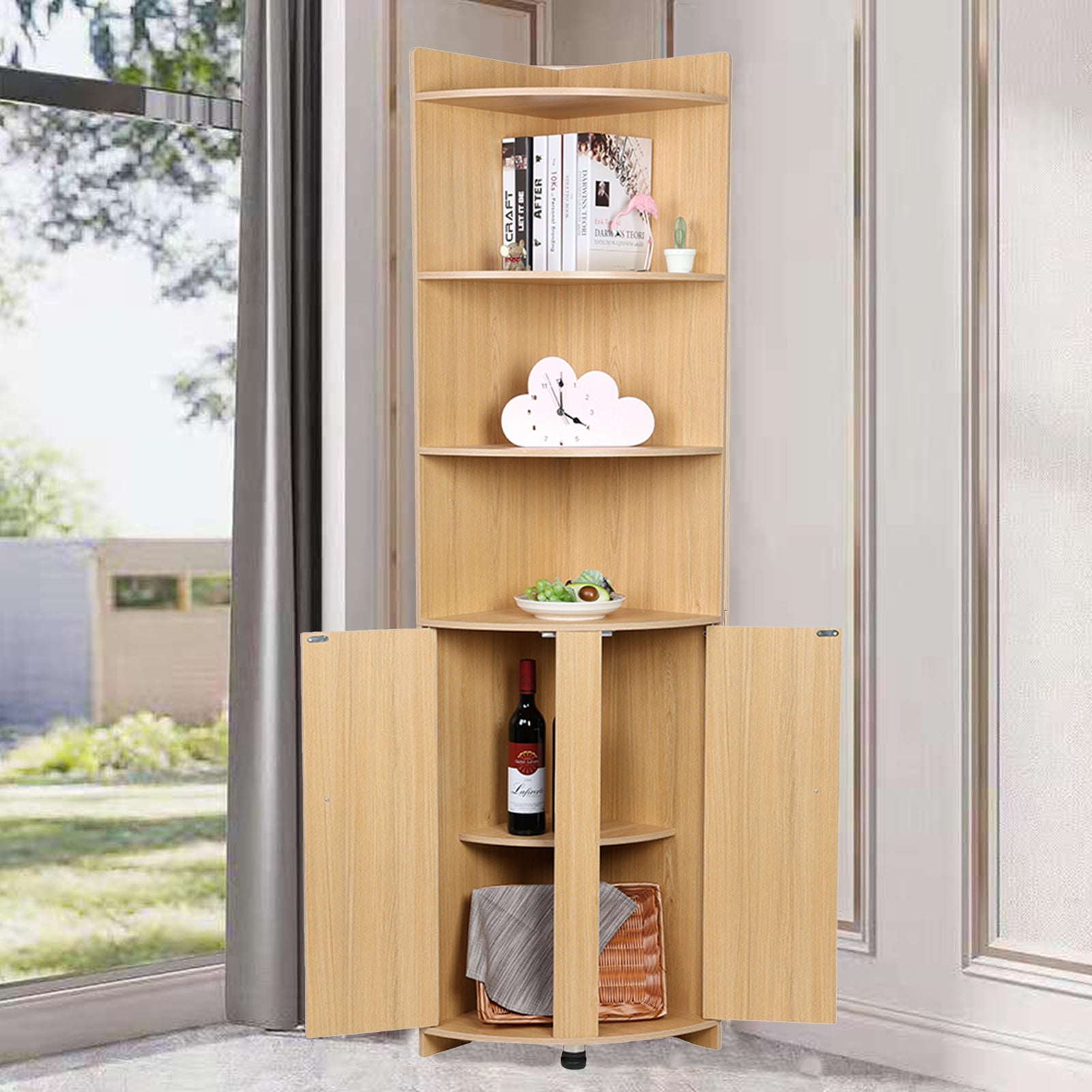 Limorve Tall Corner Cabinet, Farmhouse Storage Cabinet with Barn Door ...