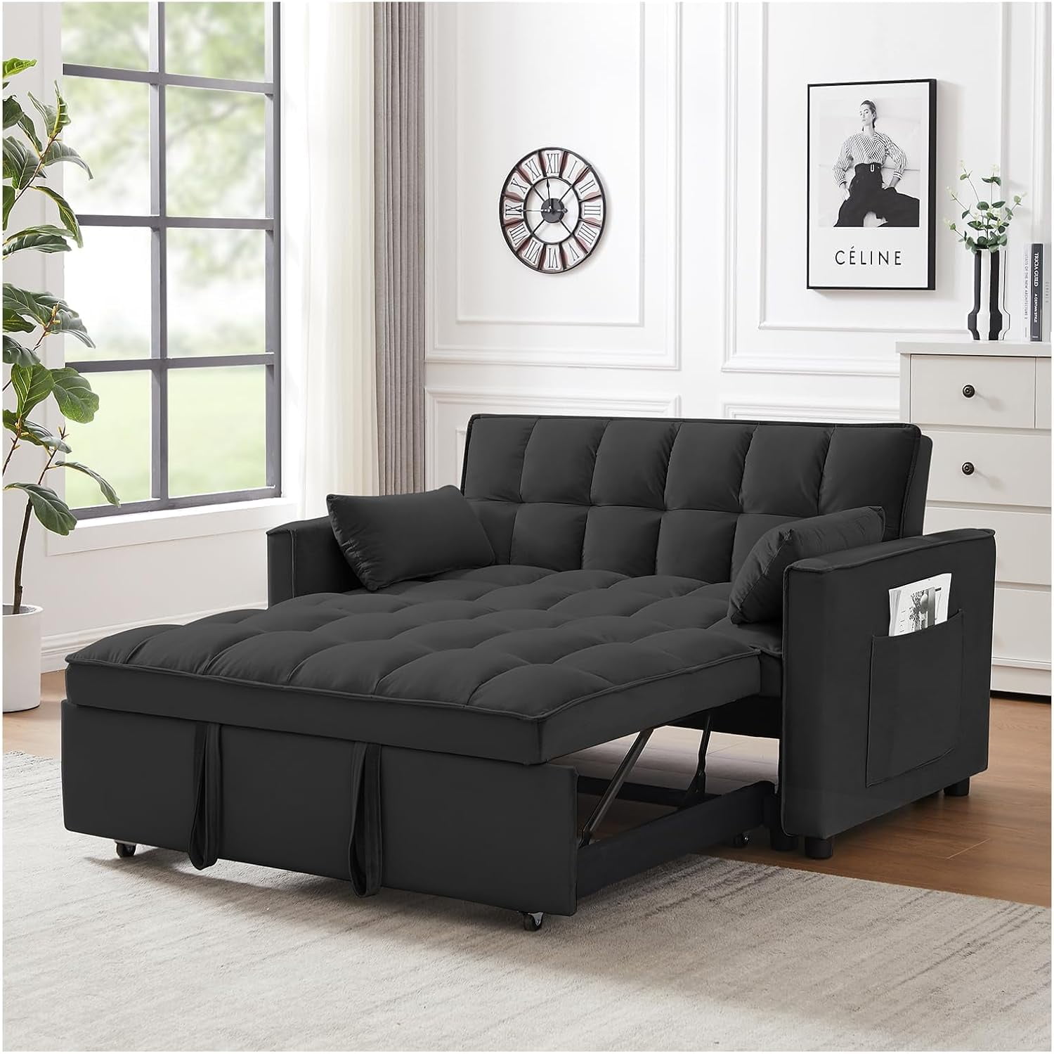 Lin-Utrend 3-in-1Convertible Sleeper Sofa Bed,Velvet Loveseat Futon ...