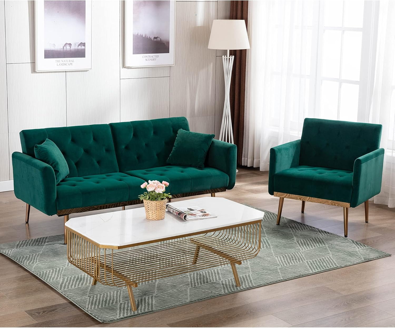 Lin-Utrend 65" Velvet Sofa, Convertible Futon Sofa Bed, Comfy Recliner ...