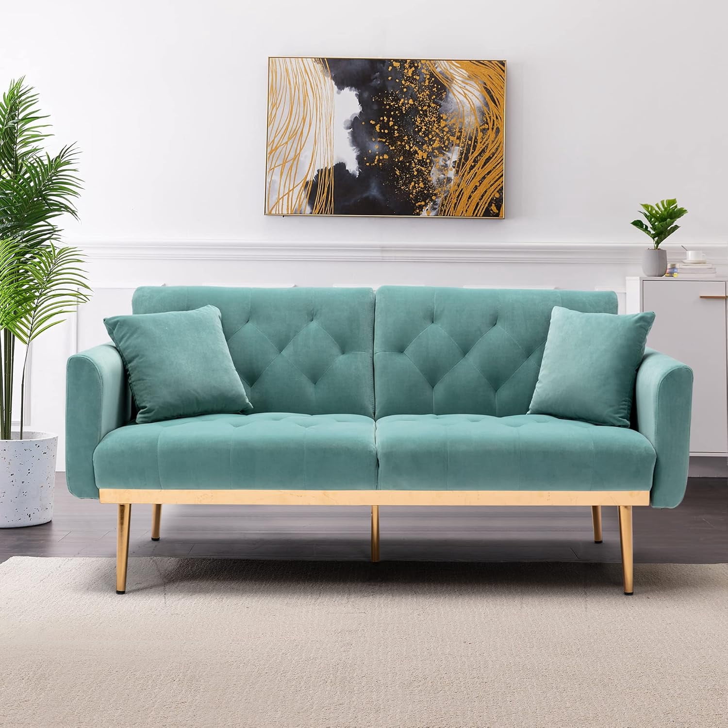 Lin-Utrend 65" Velvet Sofa, Convertible Futon Sofa Bed, Comfy Recliner ...