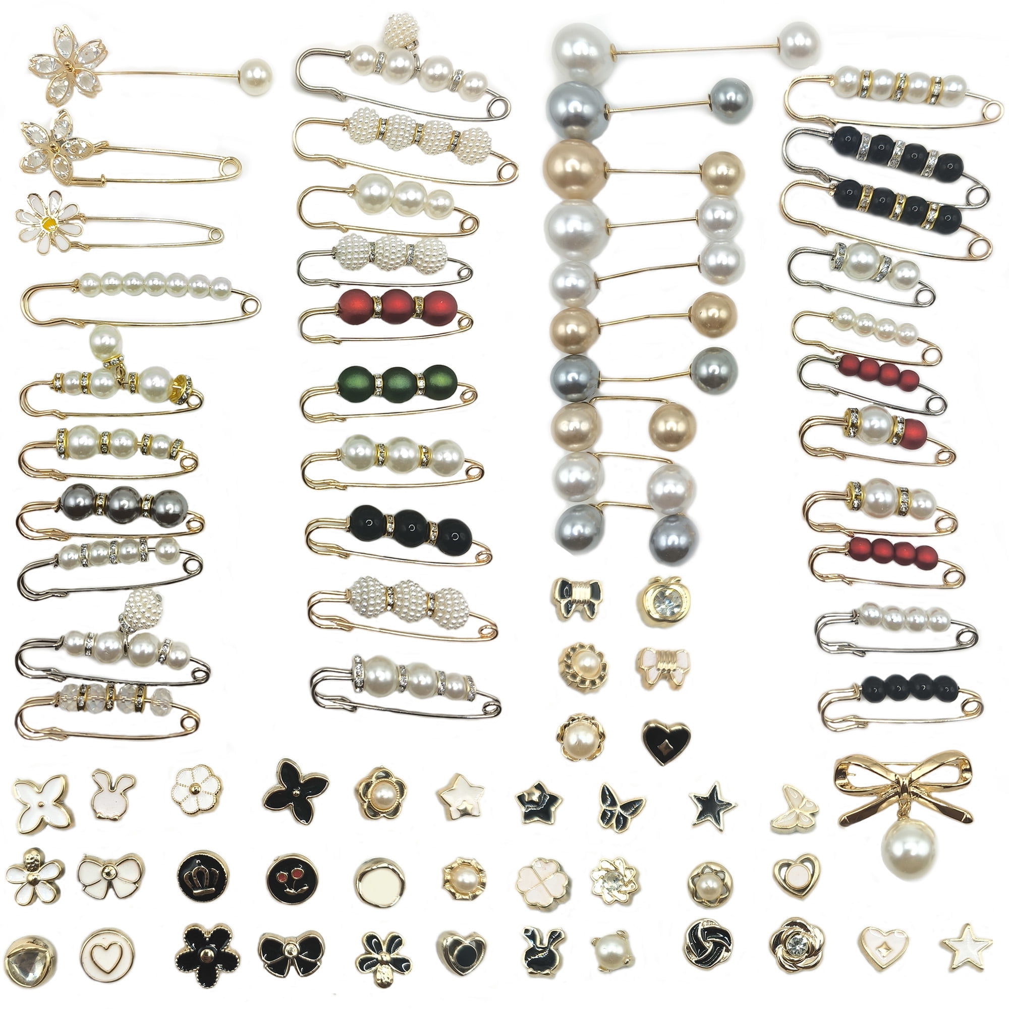 LinHiver, Jewelry Pins, 80PCS, Faux Pearl Rhinestone Cover Up Buttons ...