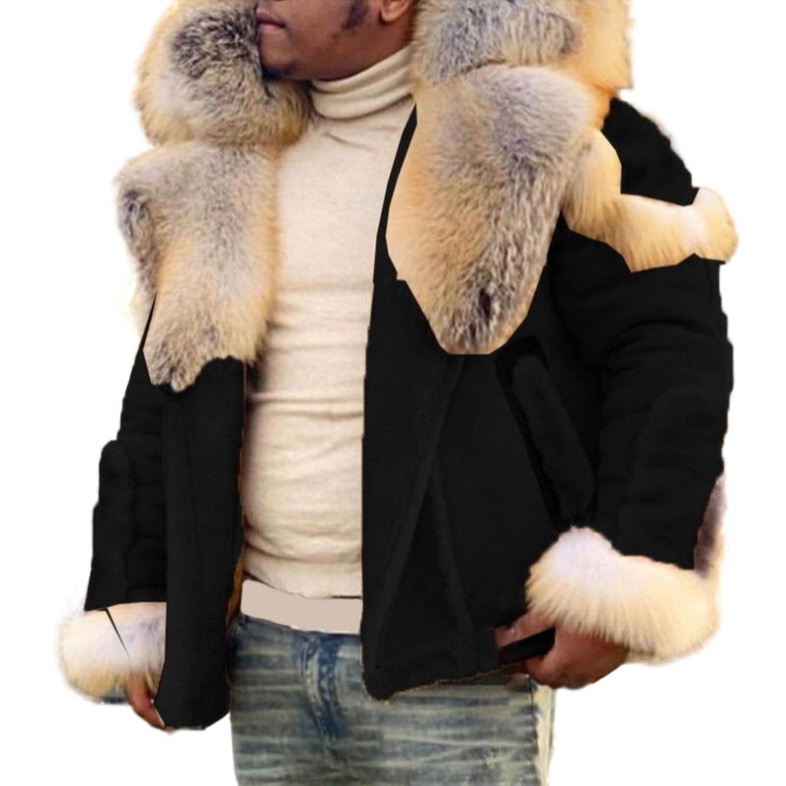 LinJis Winter Coats for Men Faux Leather Plush Integrated Large Collar ...
