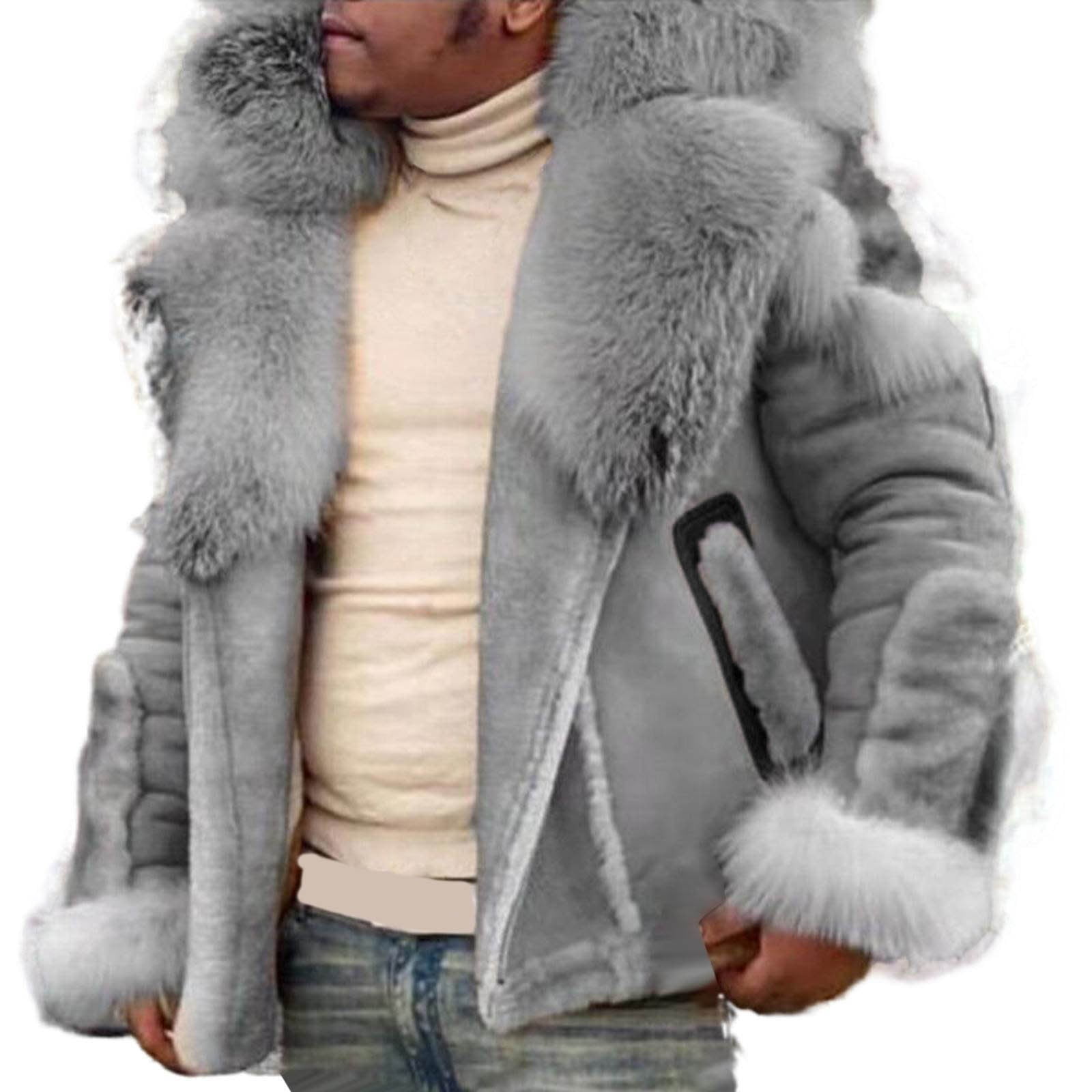 LinJis Winter Coats for Men Faux Leather Plush Integrated Large Collar ...
