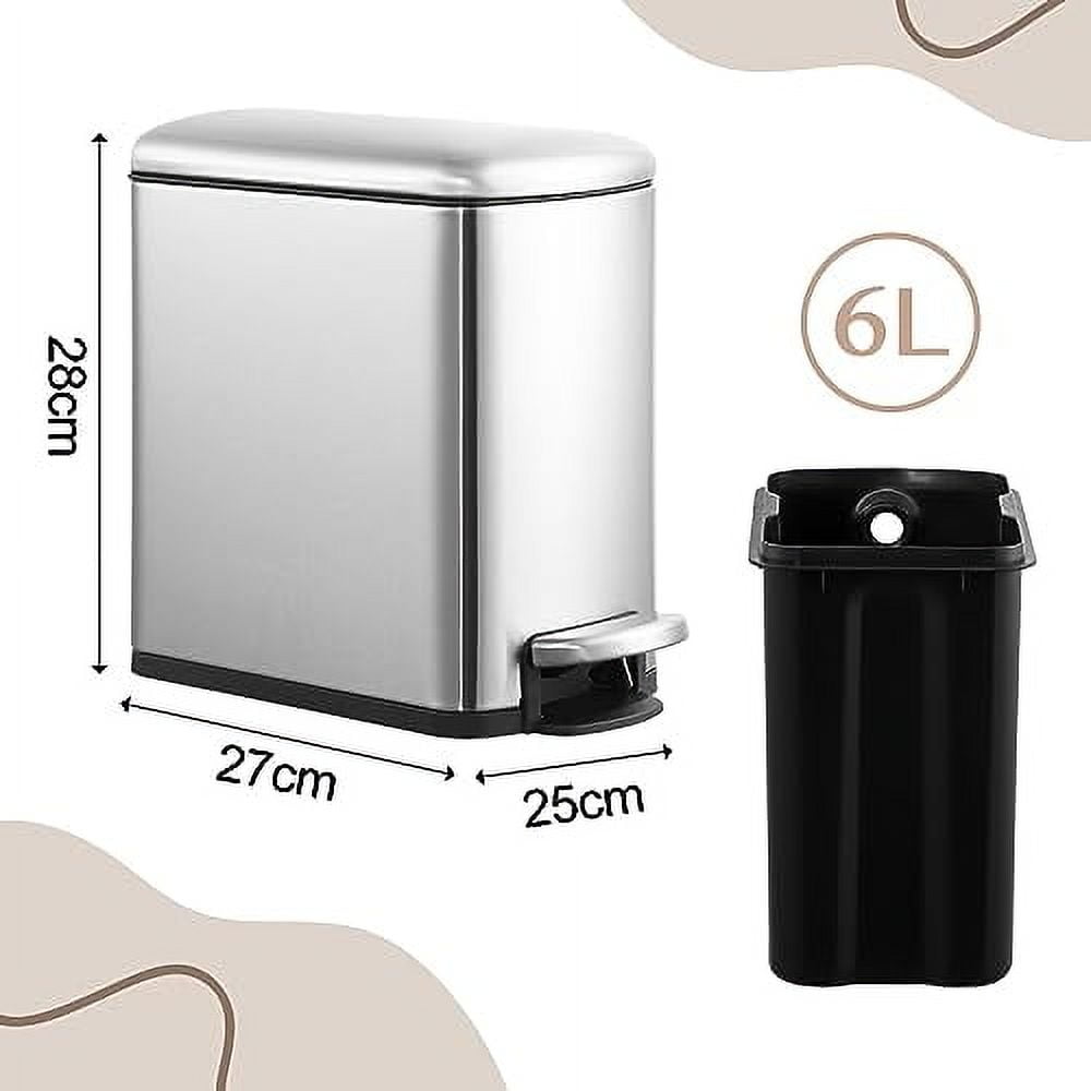 LinTimes 6L Slim Steel Pedal Trash Can, Fingerprint-Proof Rectangular ...