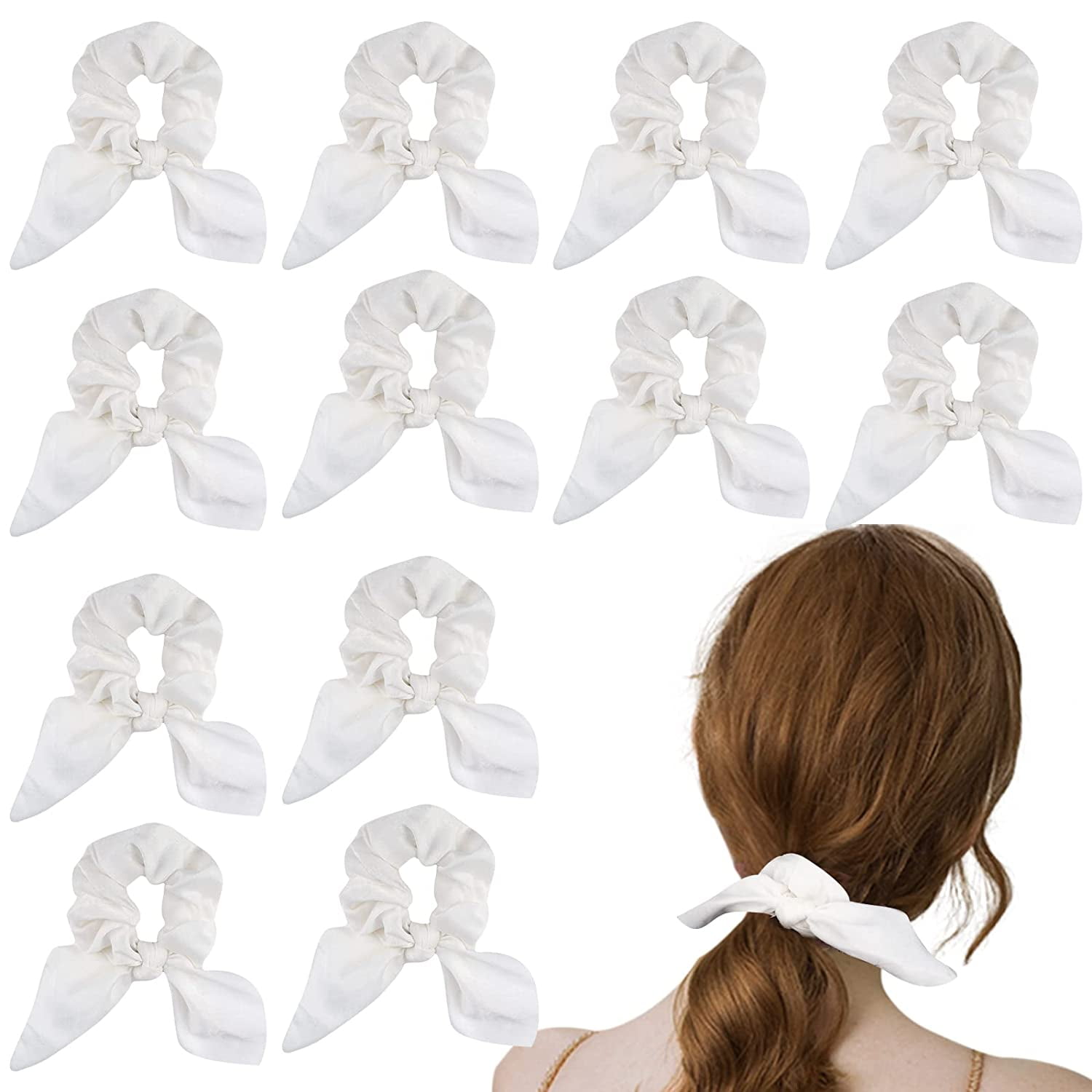 LinYooLi 12 Pack Satin Scrunchies with Tails - Bow Hair Accessories for ...