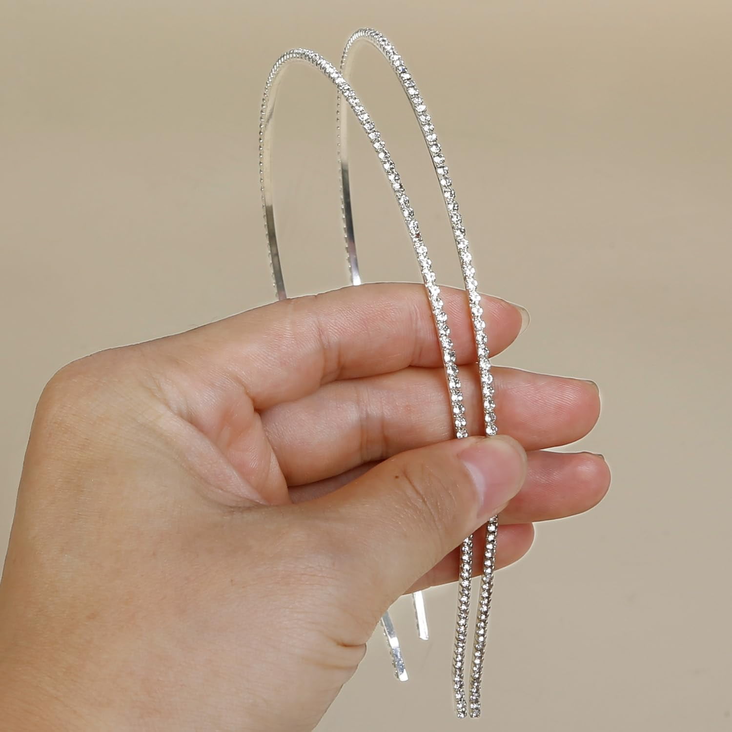 LinYooLi 2 Pcs Thin Headbands for Women Non Slip Sparkly Rhinestone ...