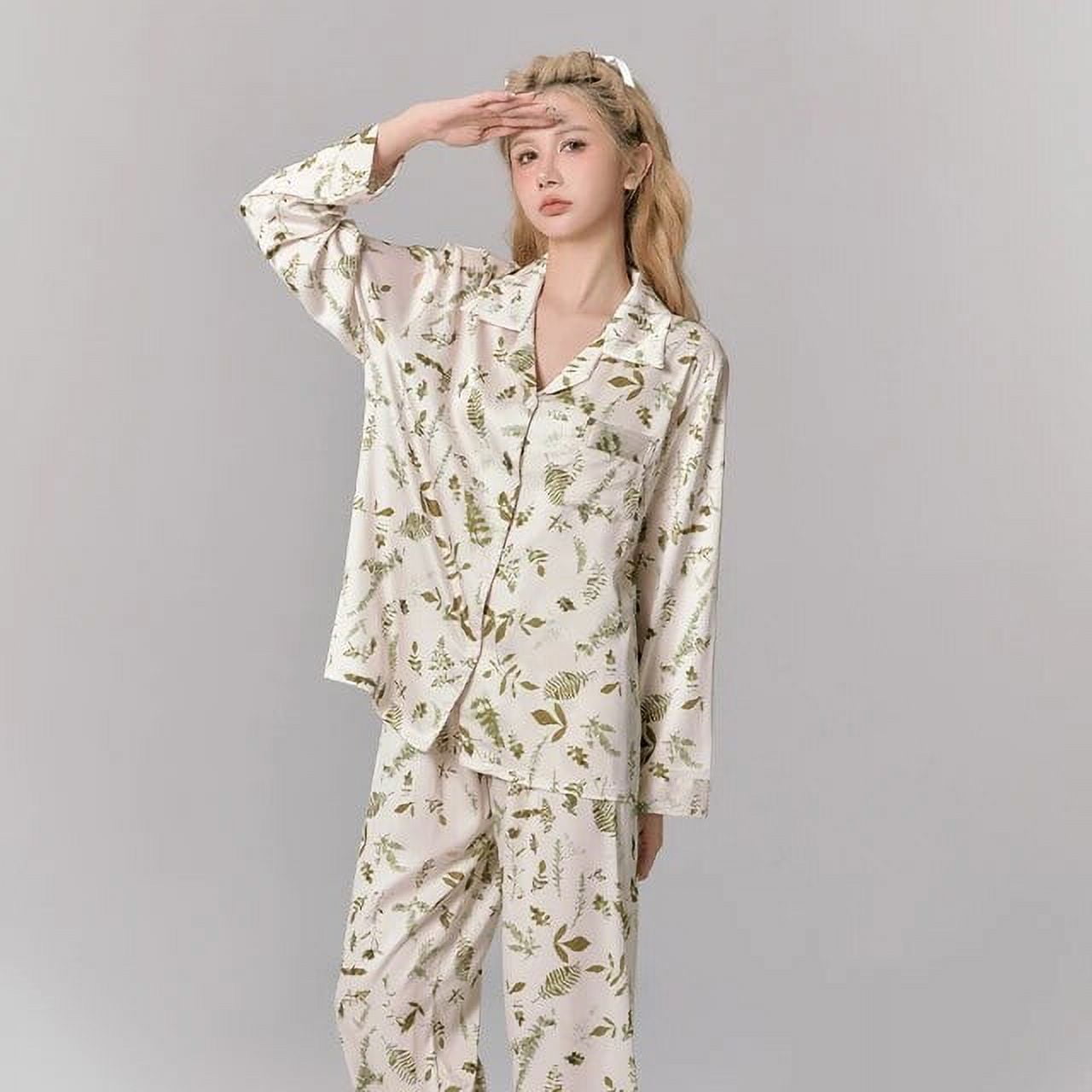 Linyooli Autumn Leaves Pajamas Womens Autumn Ice Silk Long Sleeve New