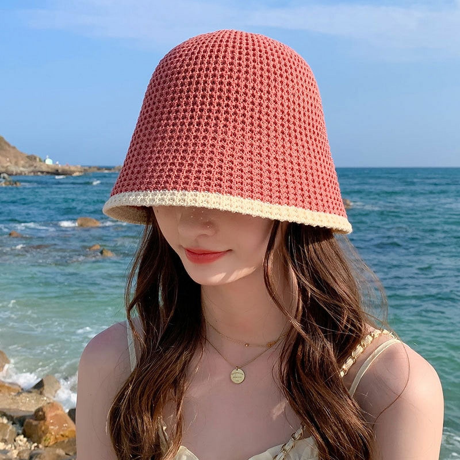 LinYooLi Basin Hats Style Folding Simple Bucket Straw Hat Woven Shading ...