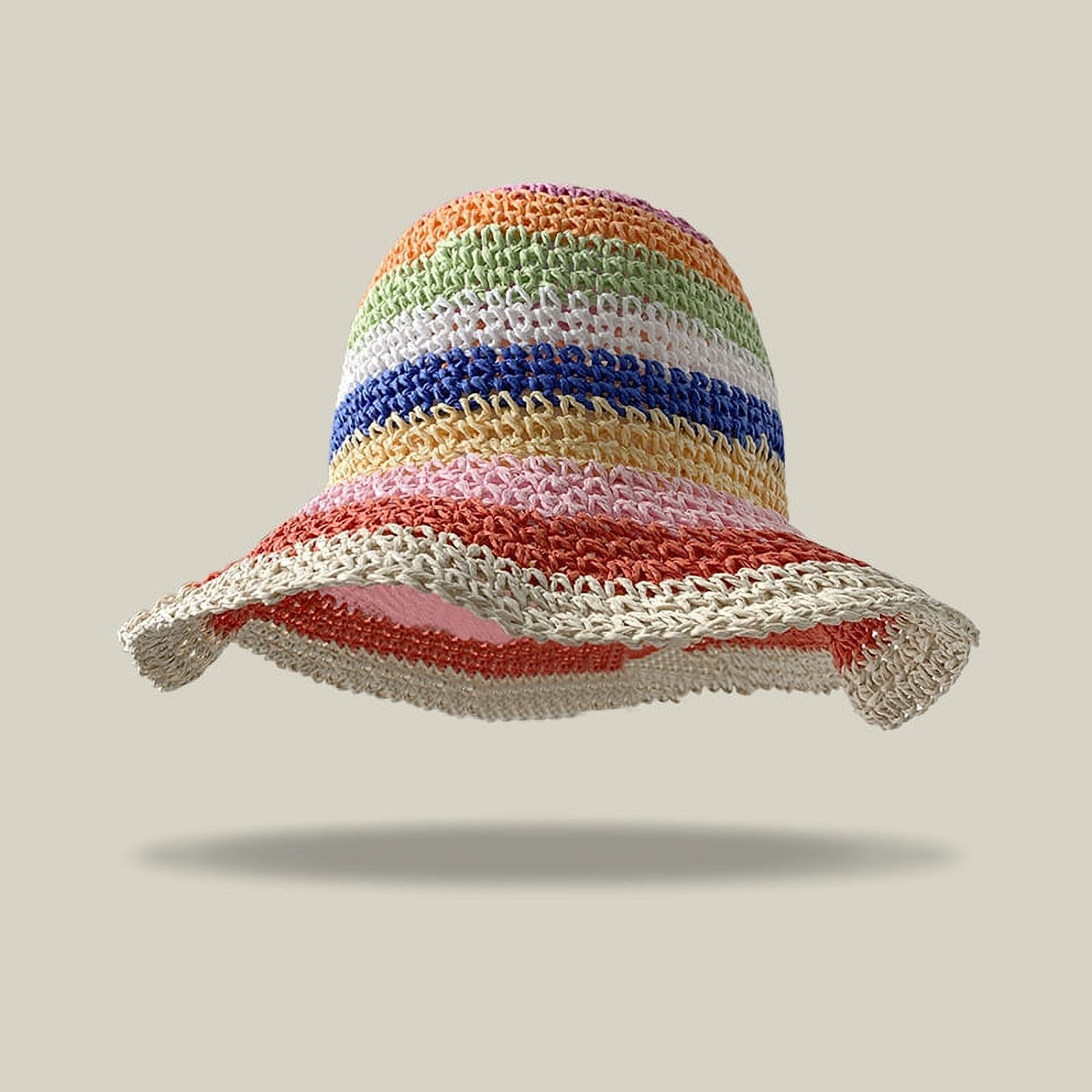 LinYooLi Beautiful Rainbow Colored Straw Editor Fisherman Hat Female ...