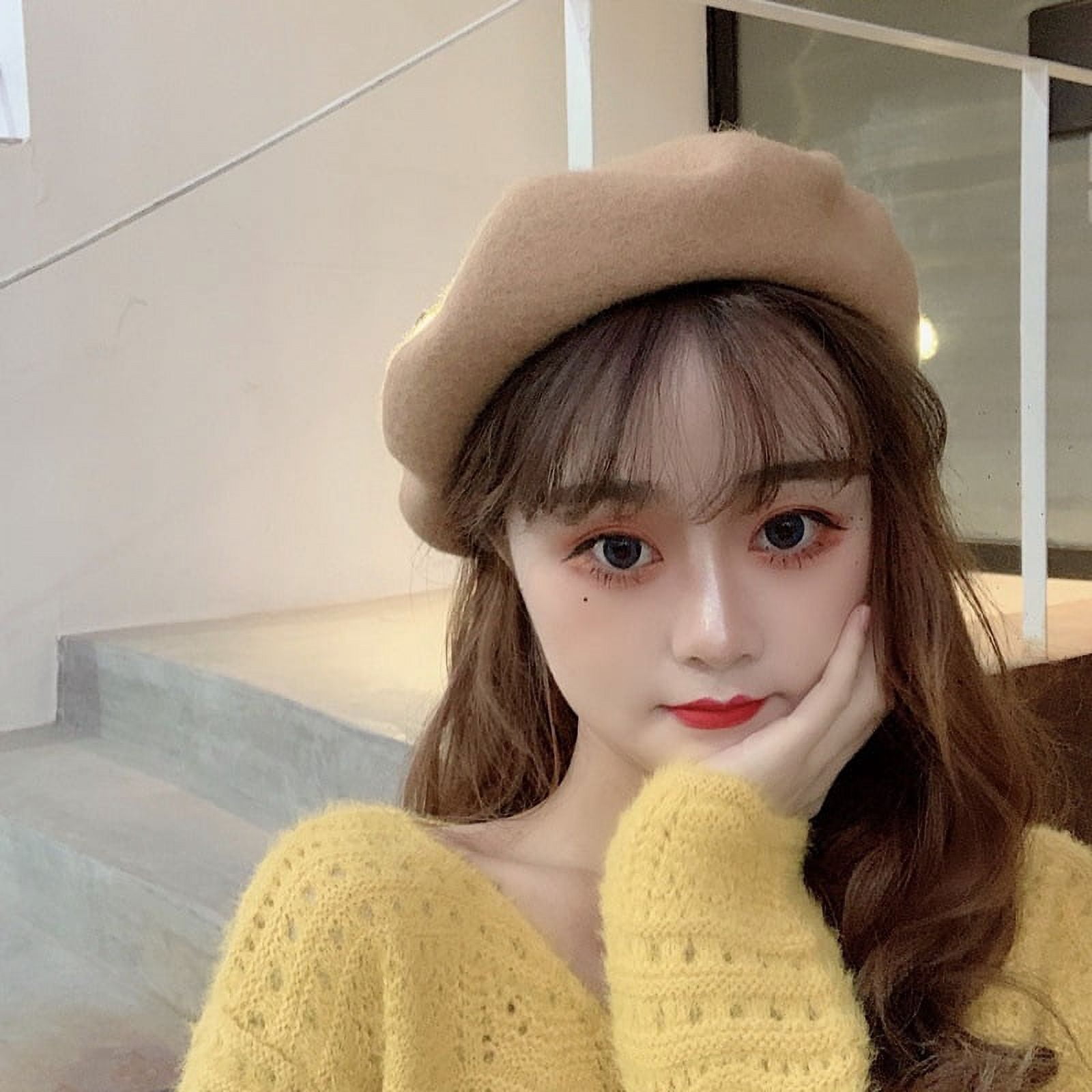 LinYooLi Black Beret For Women In Autumn And Winter, Metal Logo Face ...