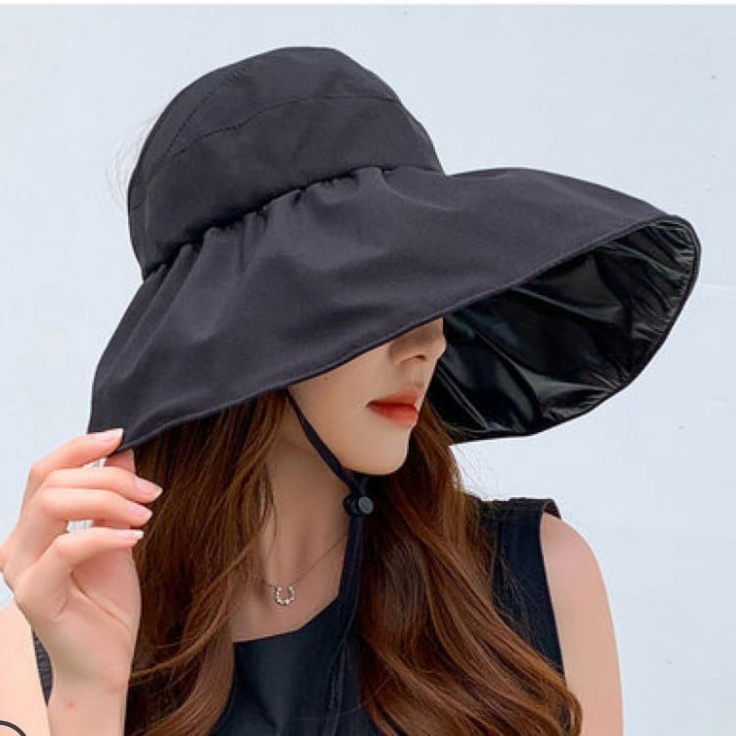 LinYooLi Black Rubber Empty Top Fisherman Hat, UV Resistant Sunshade ...