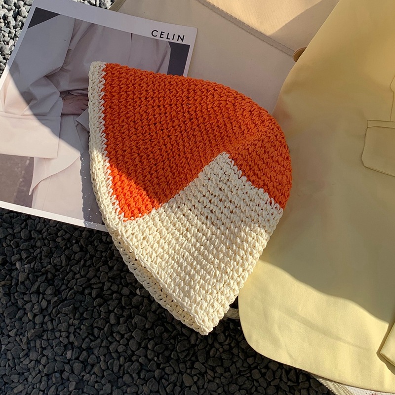 LinYooLi Blue Stitching Fisherman Hat Female Summer Hollow Breathable ...