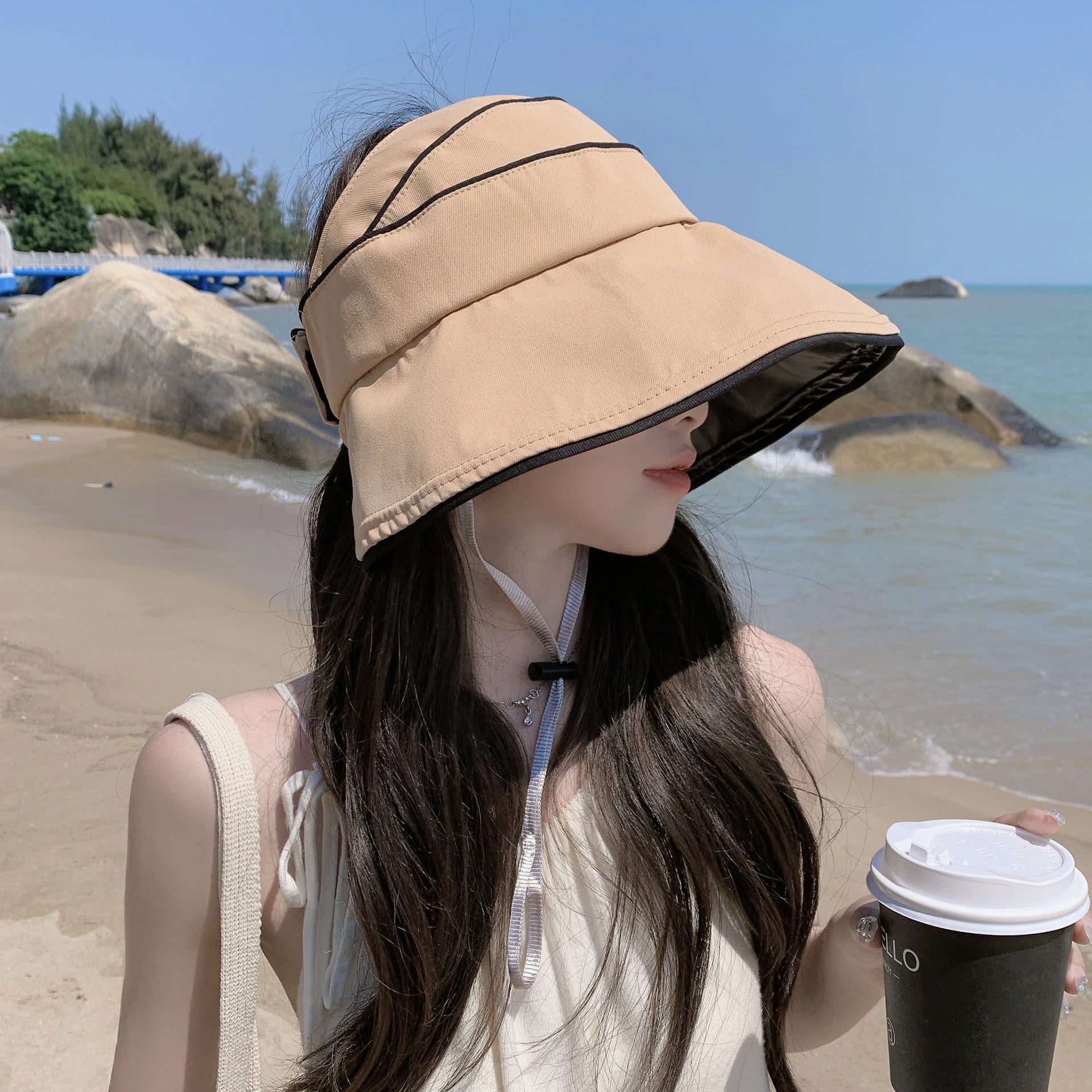 LinYooLi Can Ponytail Sun Sunscreen Hat Girl Summer Big Eaves Anti ...